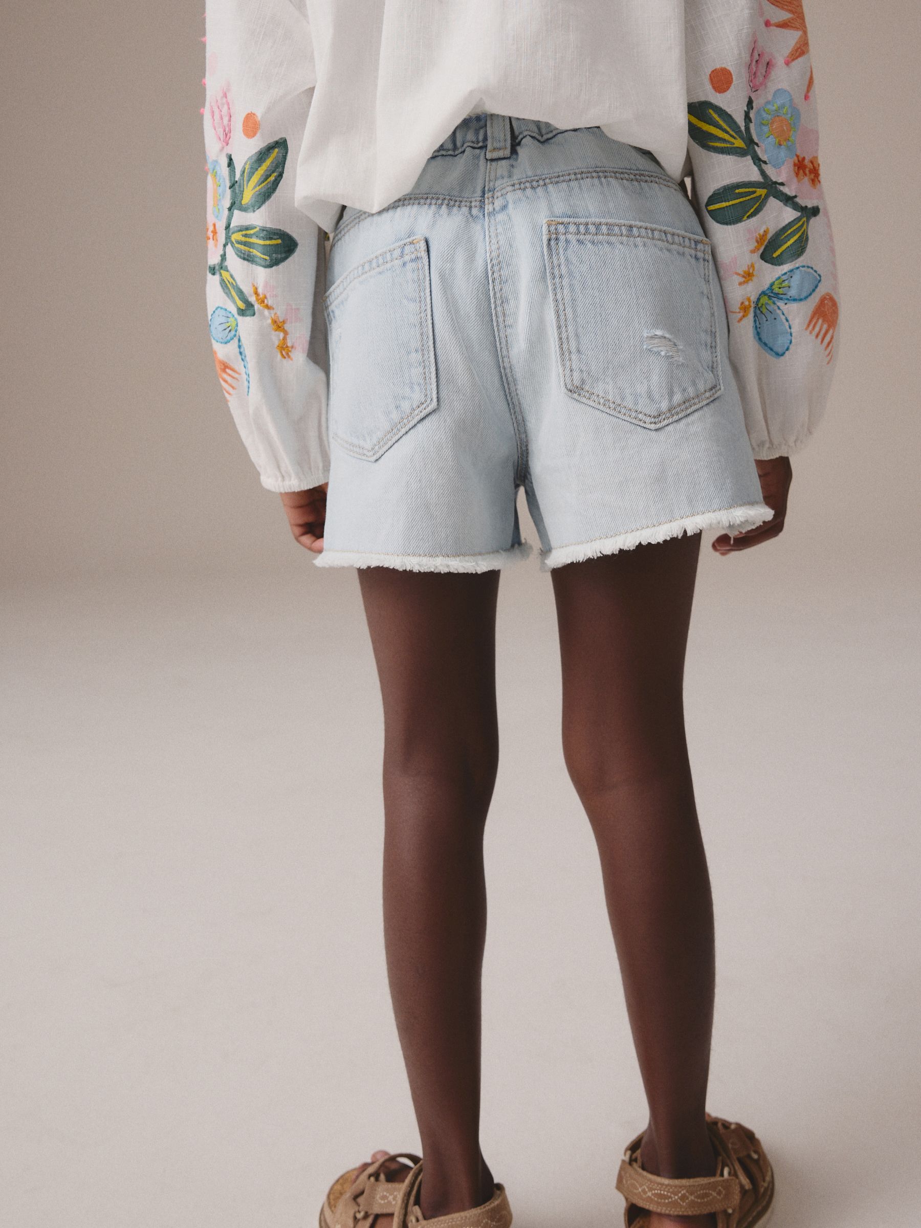 Buy Light Blue 100% Cotton Frayed Edge Distressed Shorts (3-16yrs) from ...