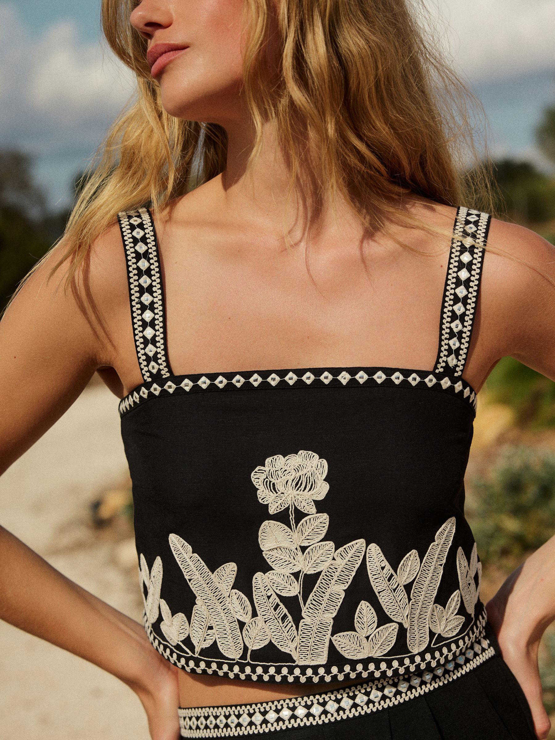 Buy Black/White Embroidered Beach Top from the Next UK online shop