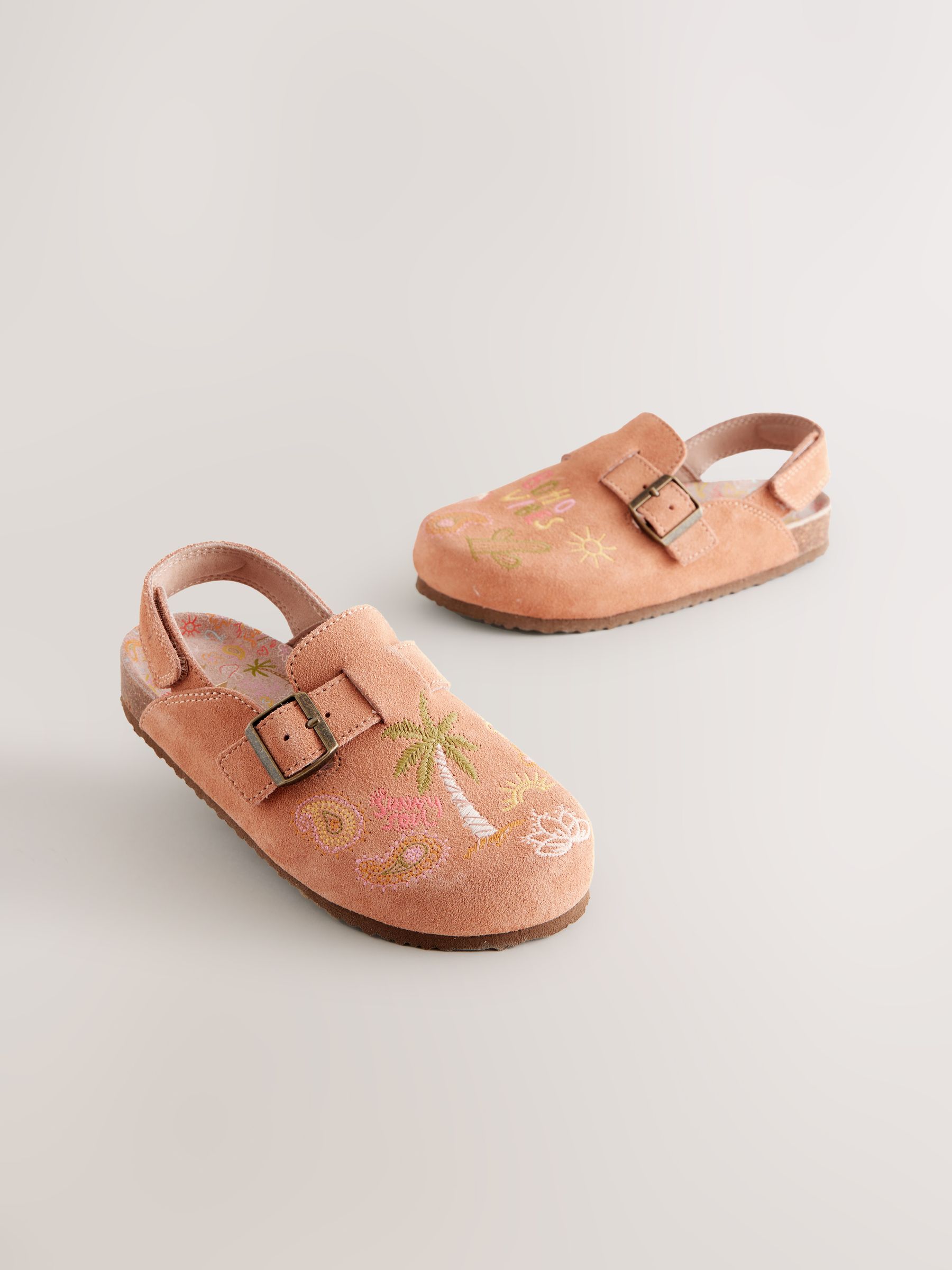 Buy Tan Brown Embroidered Suede Slip-Ons Clogs from the Next UK online shop