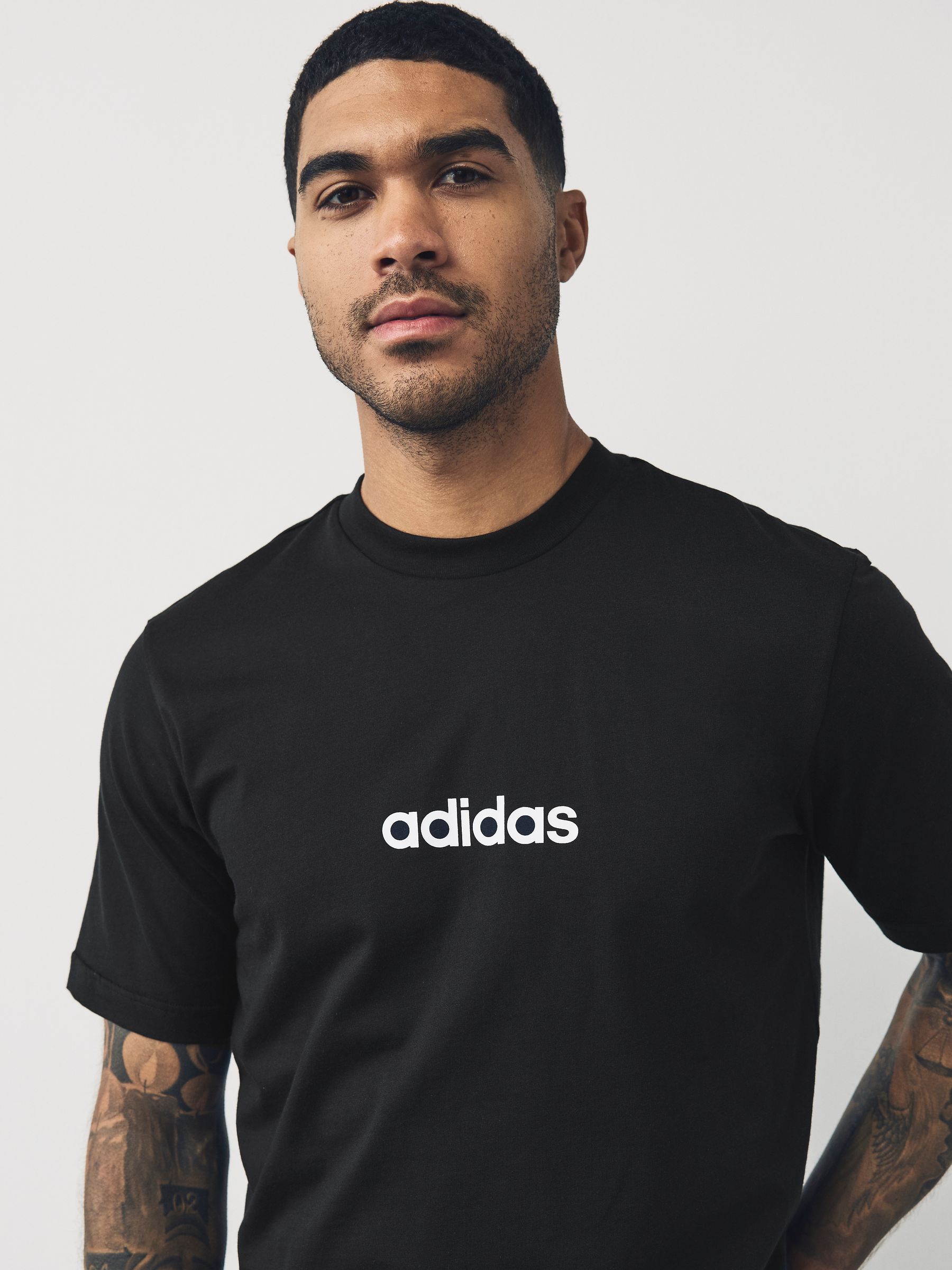 Buy adidas Black Single Essentials Linear 100% Cotton Jersey T-Shirt ...