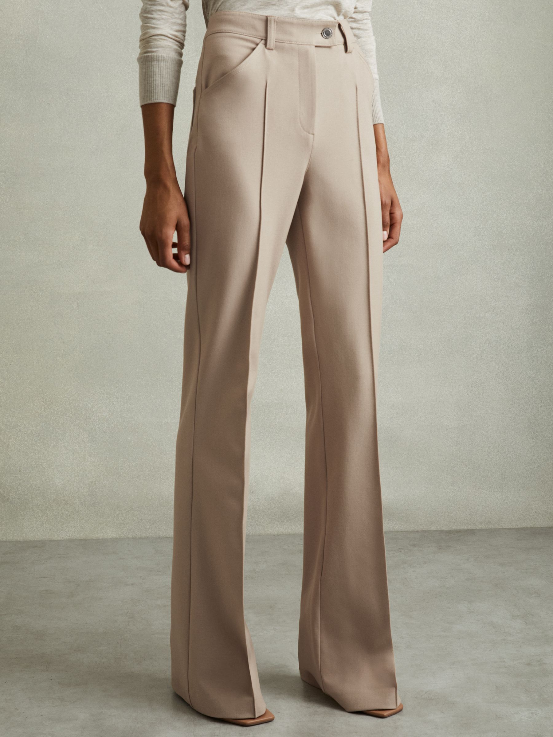 Buy Reiss Neutral Hadley High Rise Flared Trousers from the Next UK ...