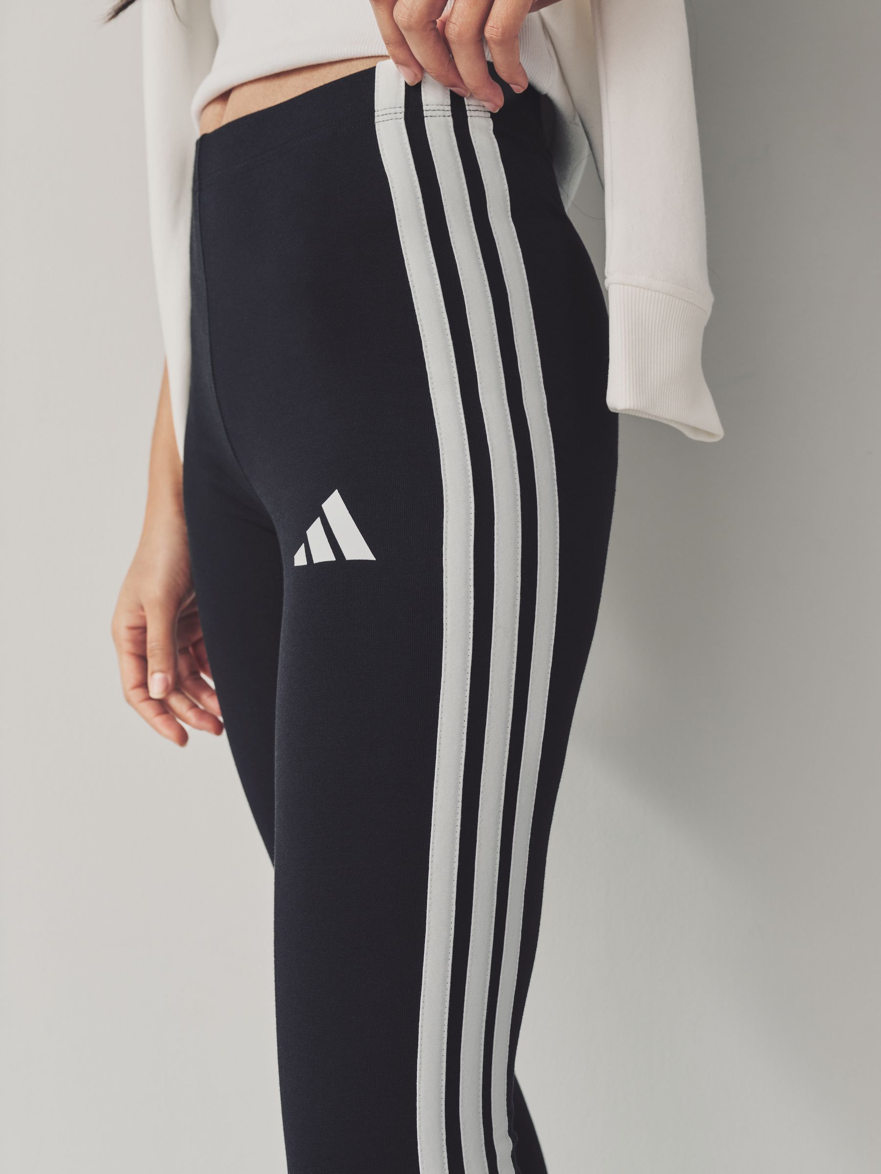 Buy adidas Black White Essentials 3-Stripes Cotton Leggings from the ...