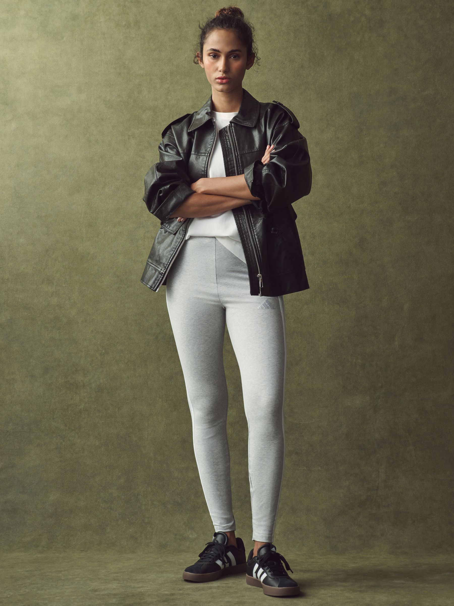 Buy adidas Grey Light Essentials 3-Stripes Cotton Leggings from the ...