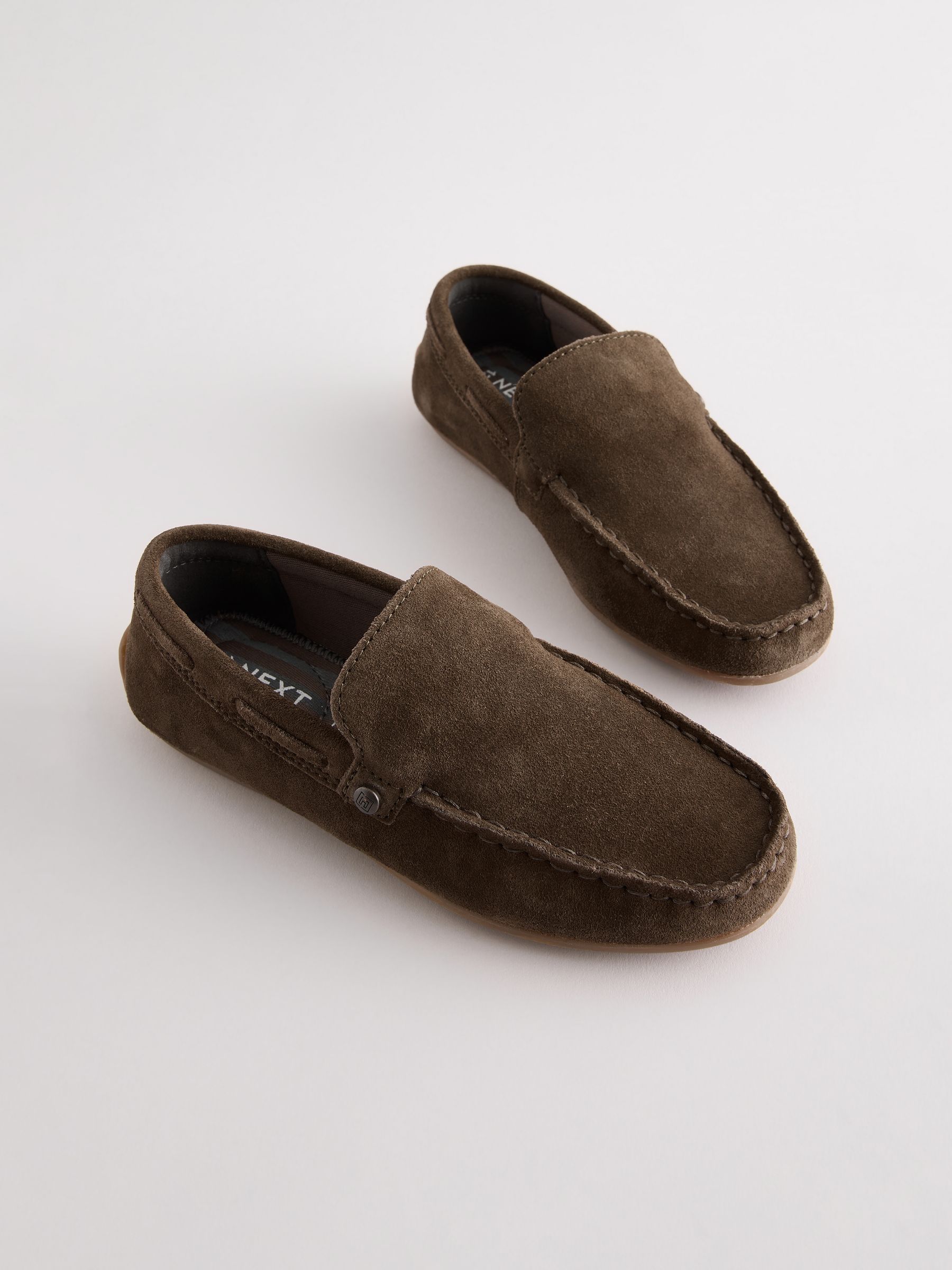 Buy Suede Khaki/Green Standard Fit (F) Loafers from Next Australia