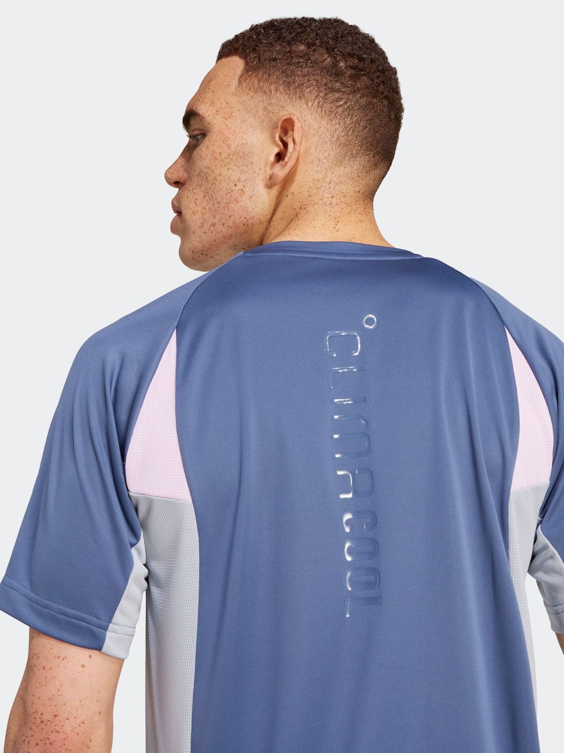 Buy adidas Blue Tech Apparel Colorblock T-Shirt from the Next UK online ...