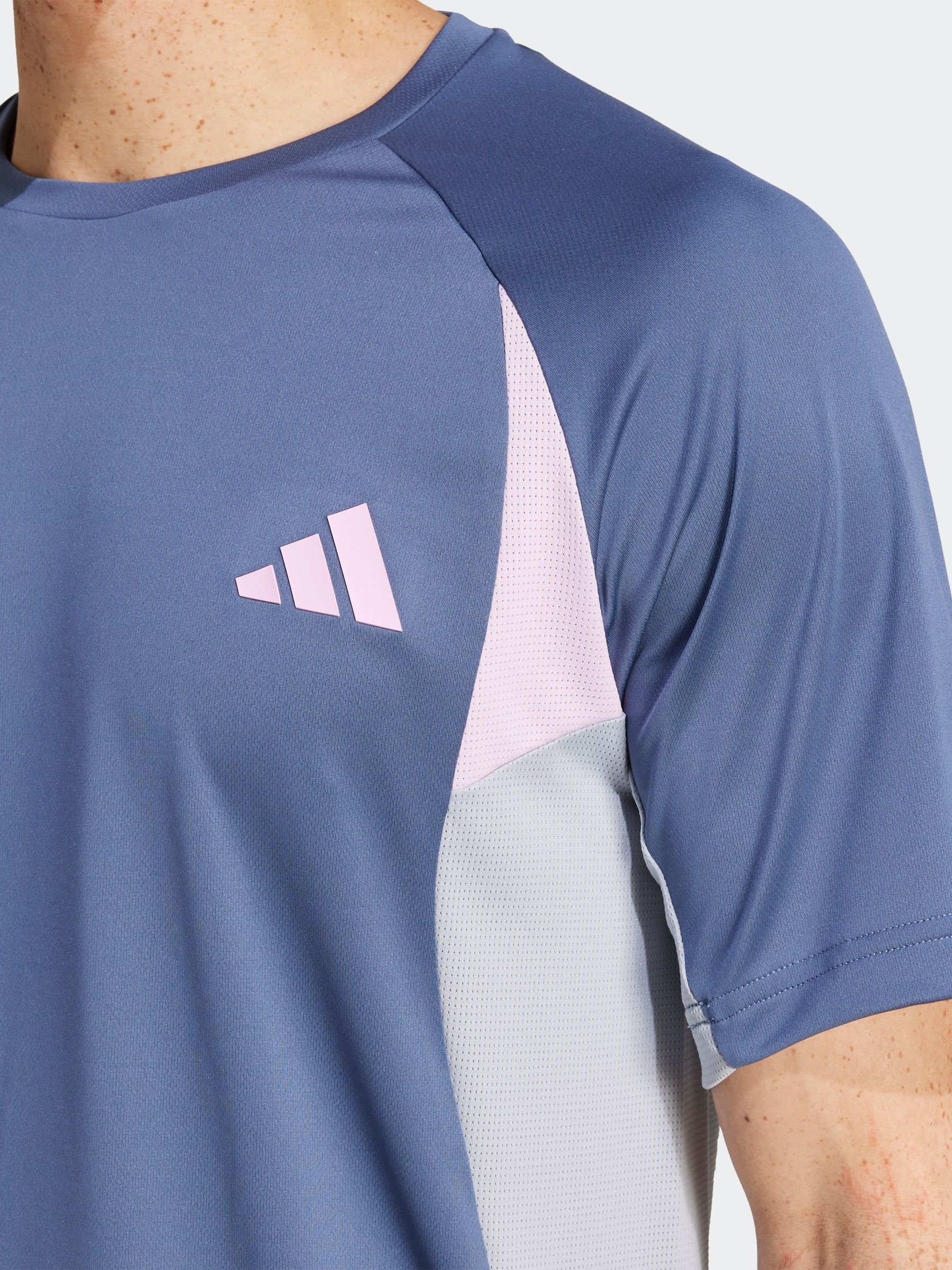 Buy adidas Blue Tech Apparel Colorblock T-Shirt from the Next UK online ...