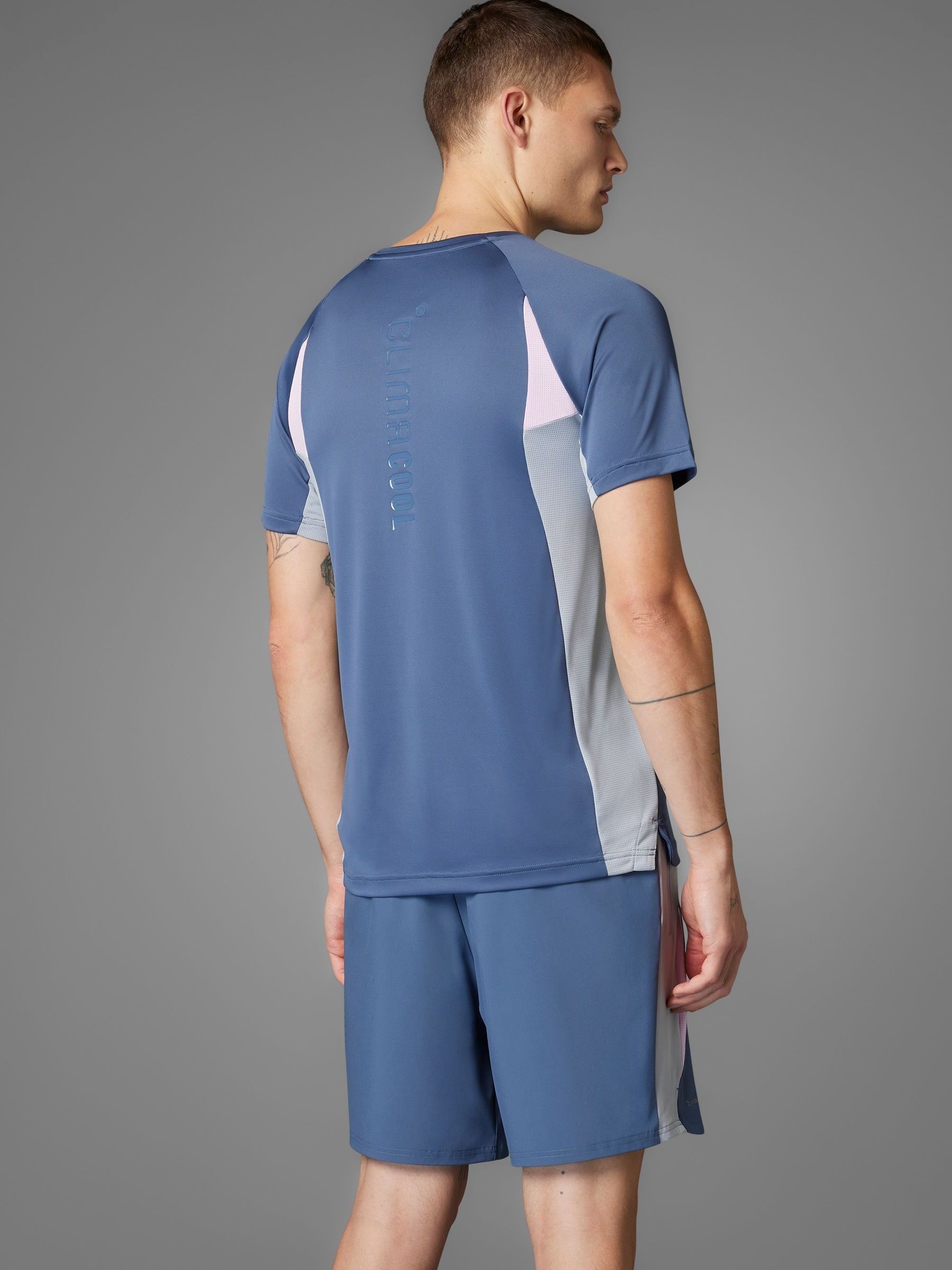 Buy adidas Blue Tech Apparel Colorblock T-Shirt from the Next UK online ...