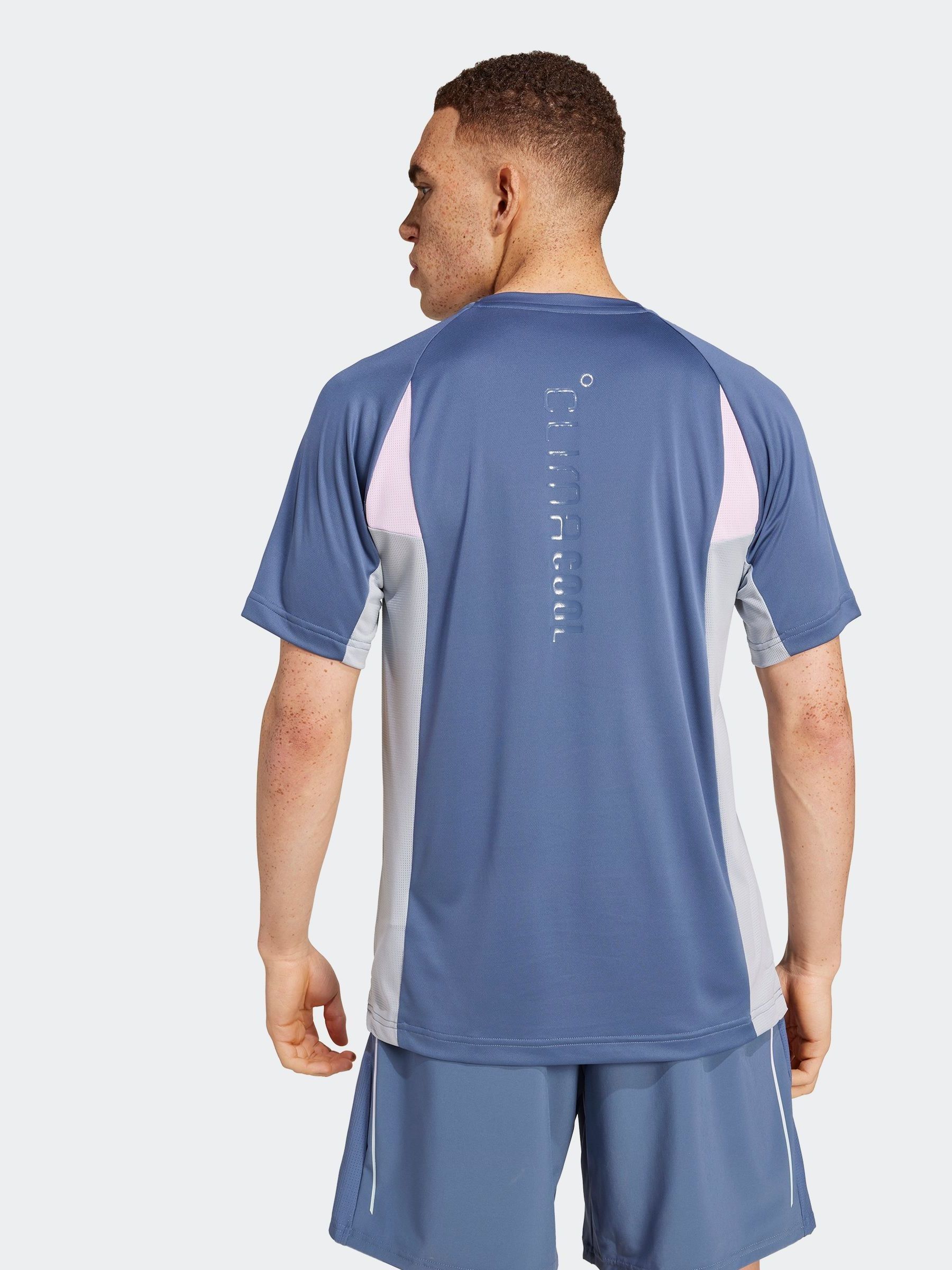 Buy adidas Blue Tech Apparel Colorblock T-Shirt from the Next UK online ...