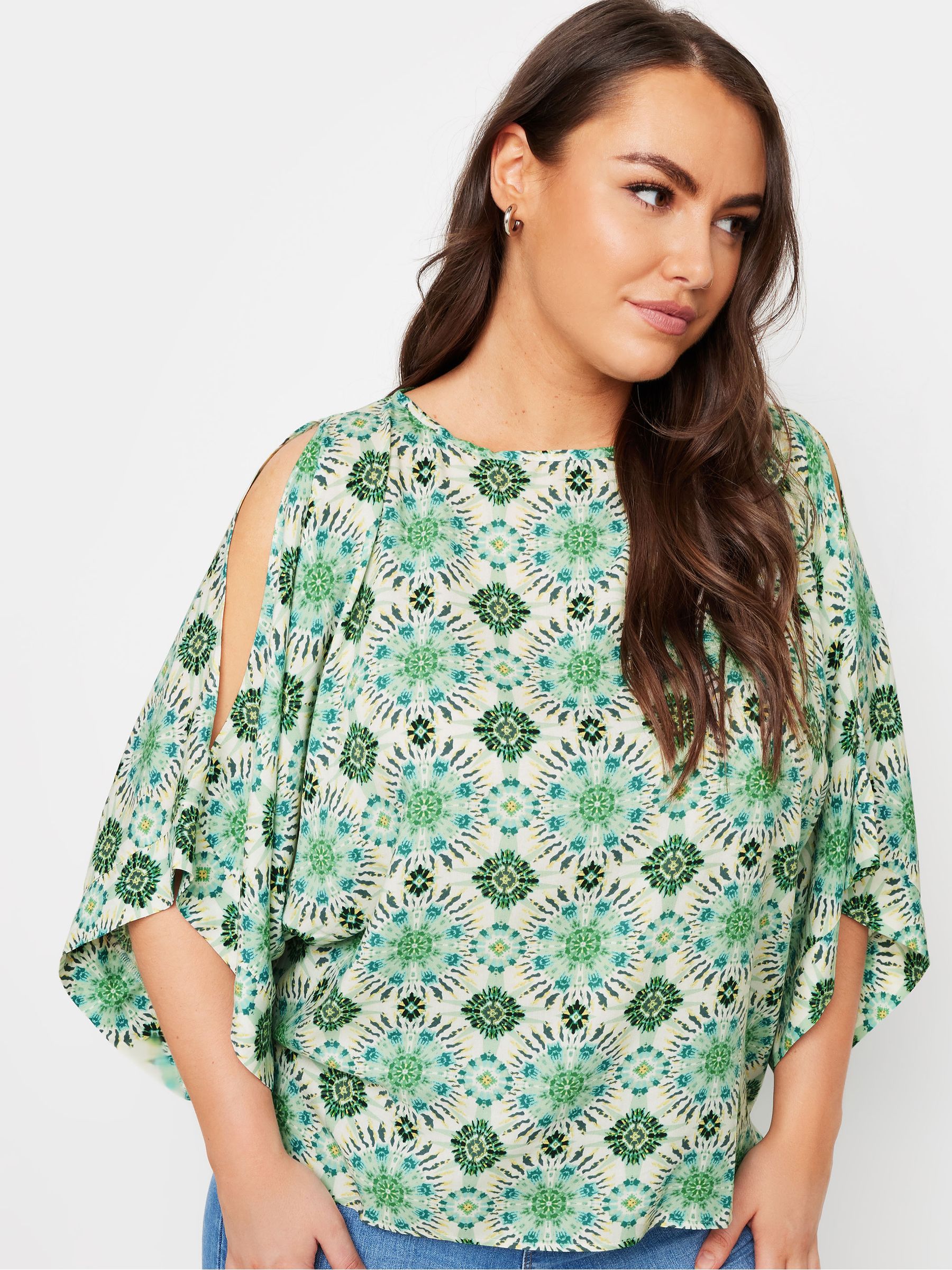 Buy Yours Curve Green Abstract Cold Shoulder Blouse from the Next UK ...