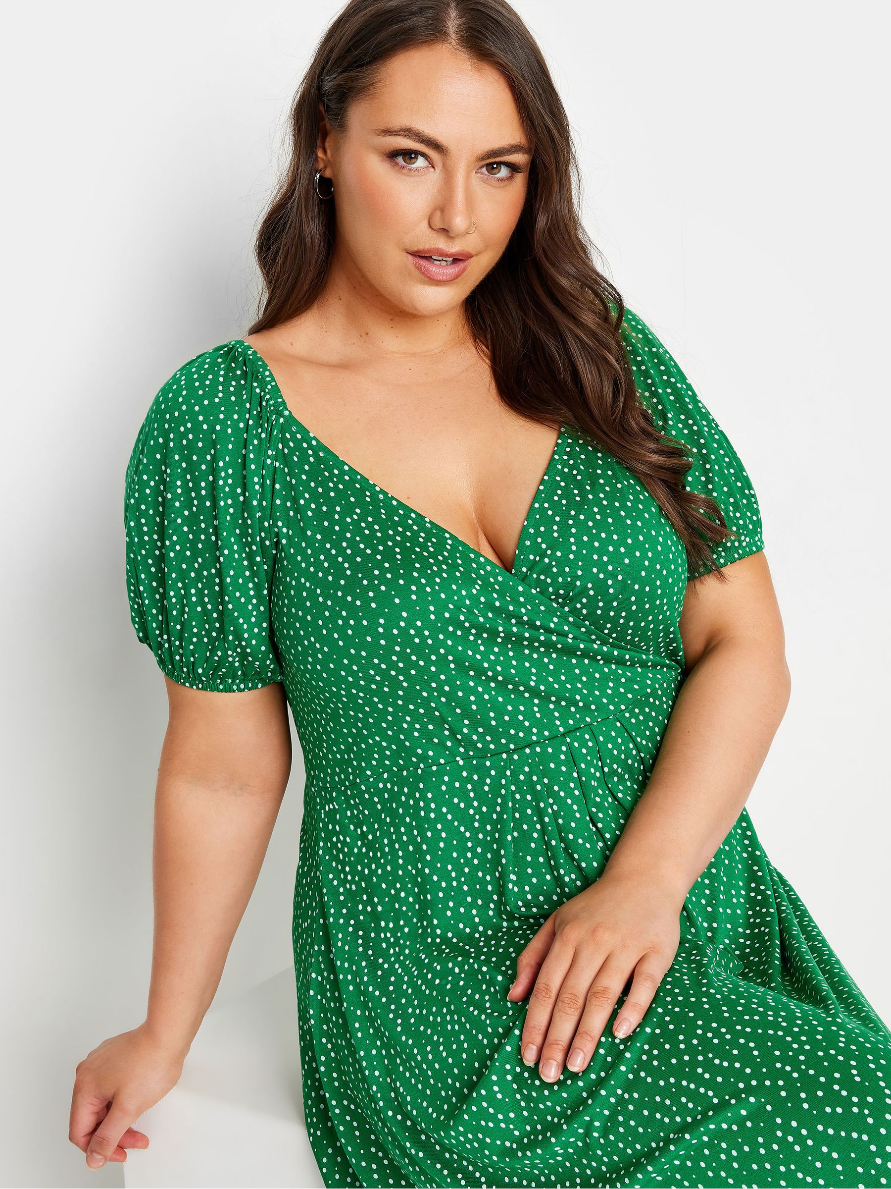 Buy Yours Curve Green Polka Dot Wrap Dress from Next Ireland