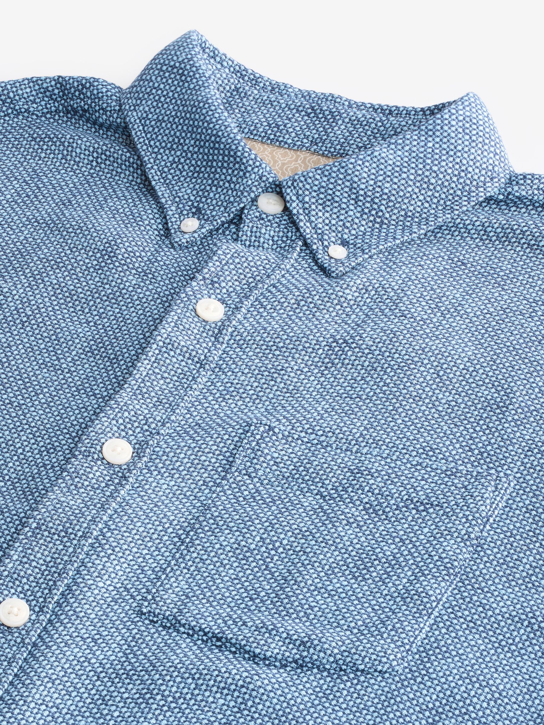 Buy Navy Blue Standard Collar Cotton Linen Blend Short Sleeve Shirt ...