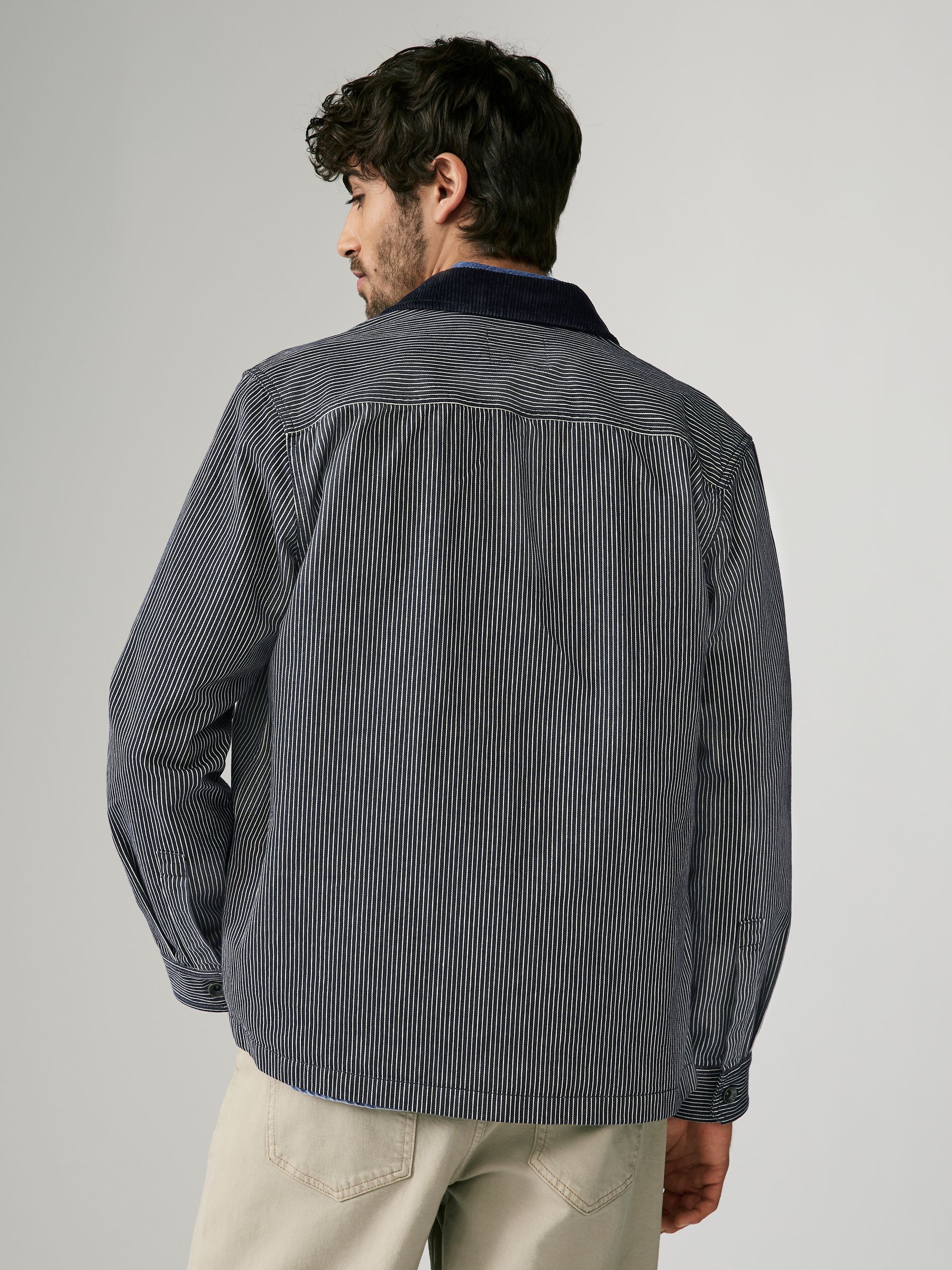 Buy Navy Blue Stripe Corduroy Collar 100% Cotton Shacket from the Next ...
