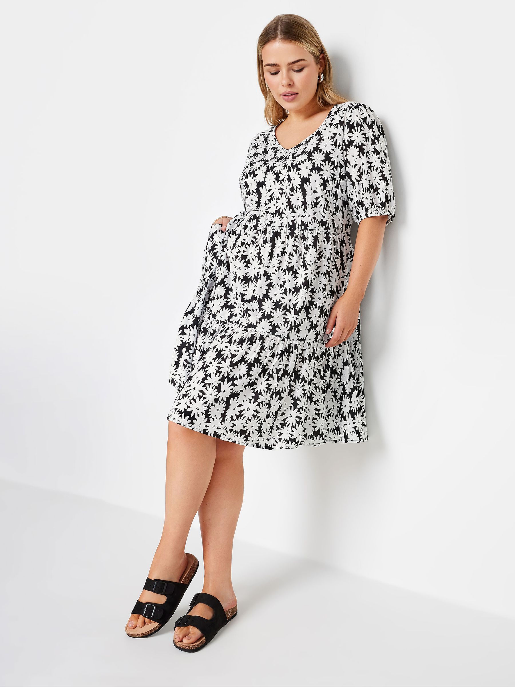 Buy Yours Curve Black Floral Tiered Midi Dress from the Next UK online shop
