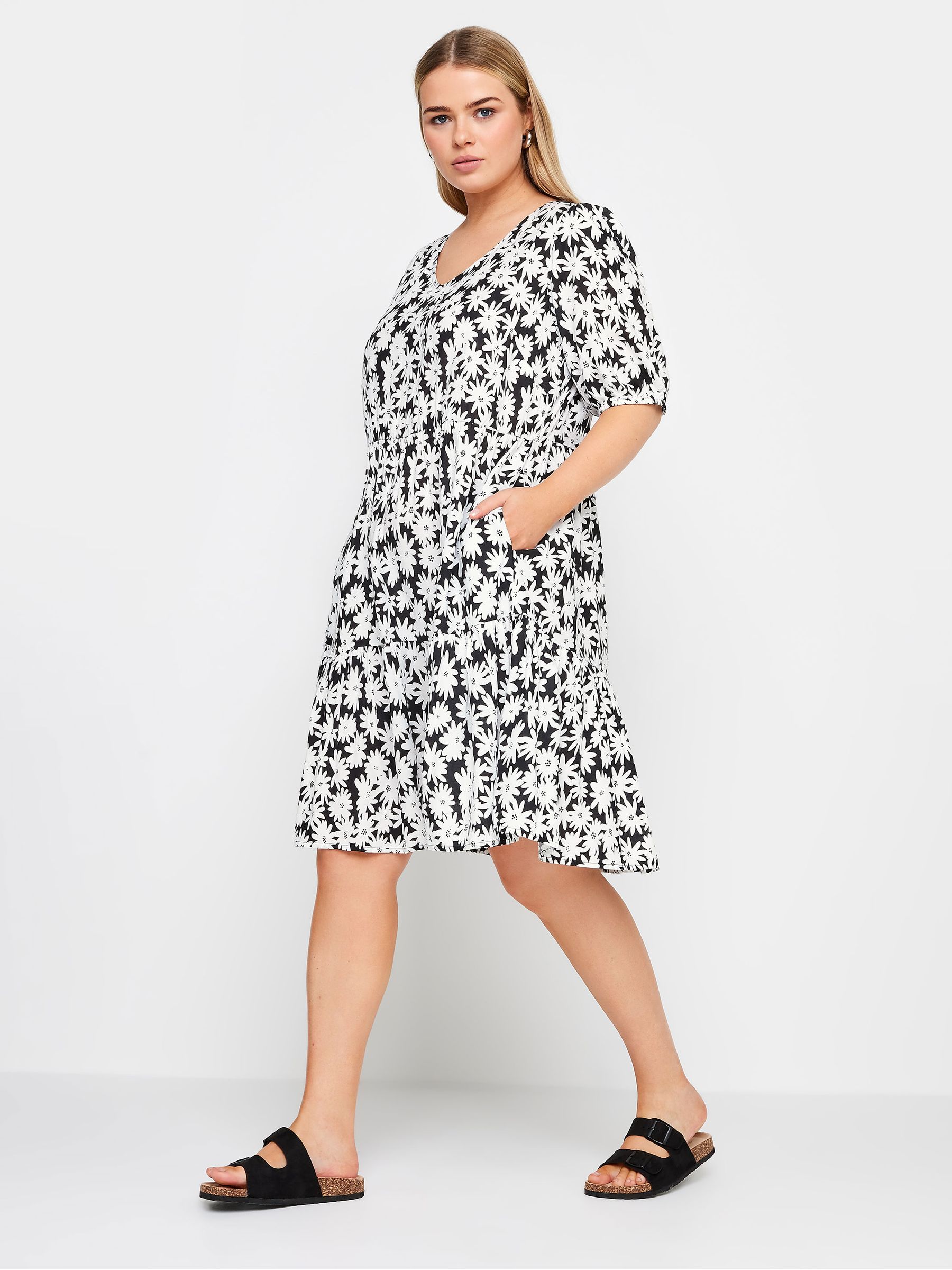 Buy Yours Curve Black Floral Tiered Midi Dress from the Next UK online shop