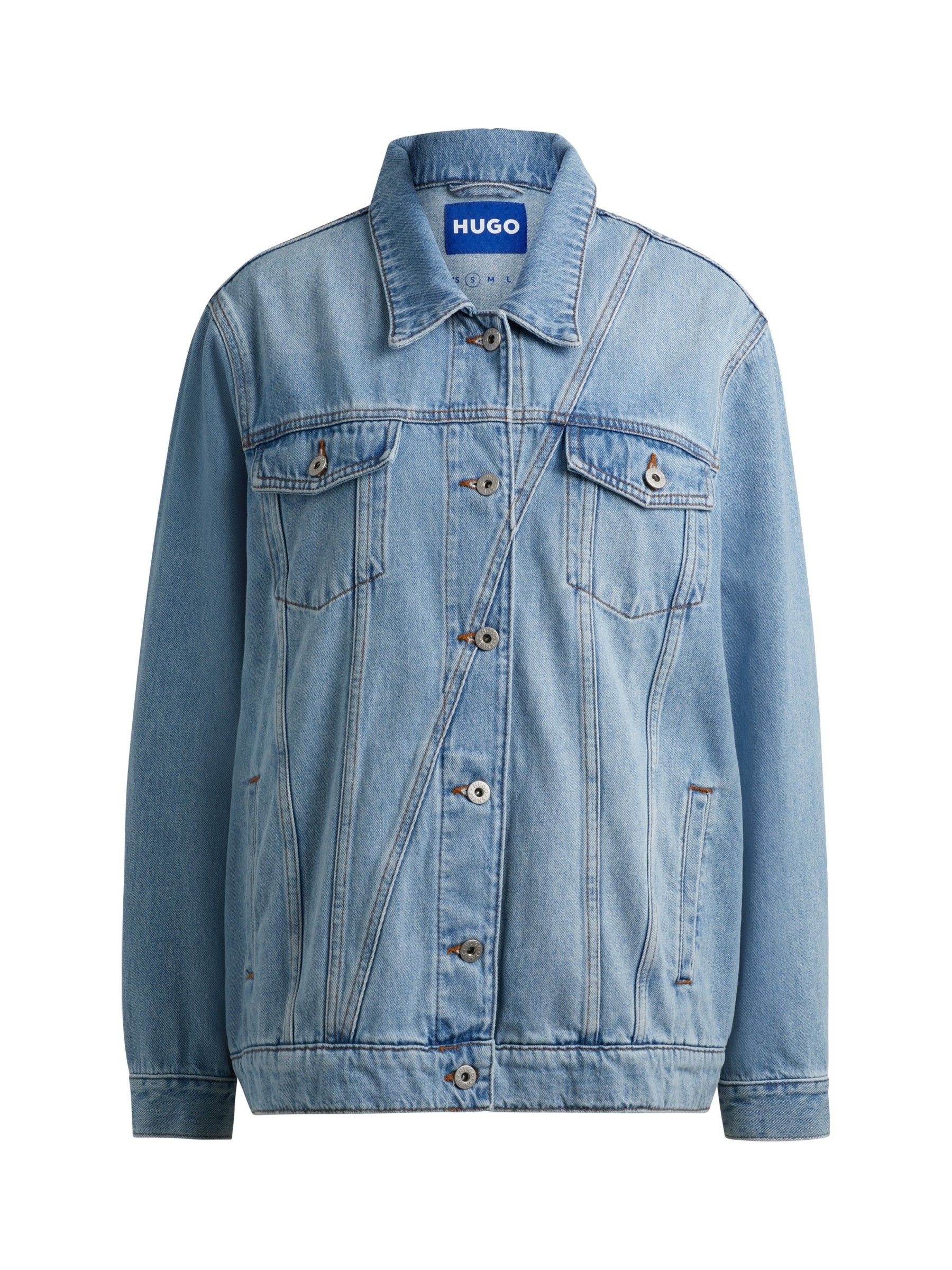 Buy HUGO Blue Boxy Fit Rigid Denim 100% Cotton Jacket from the Next UK ...