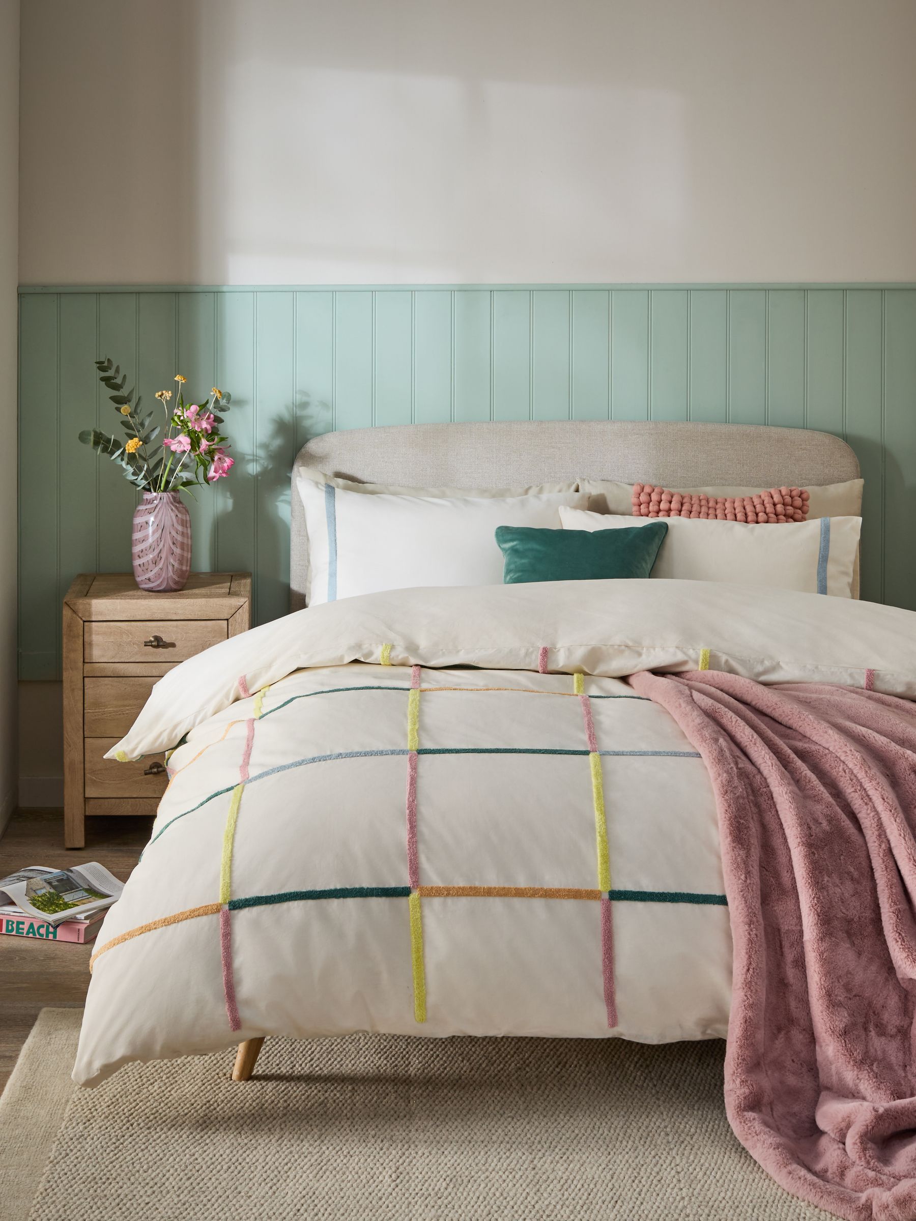 Buy Multi Tufted Check 100% Cotton Duvet Cover and Pillowcase Set from ...