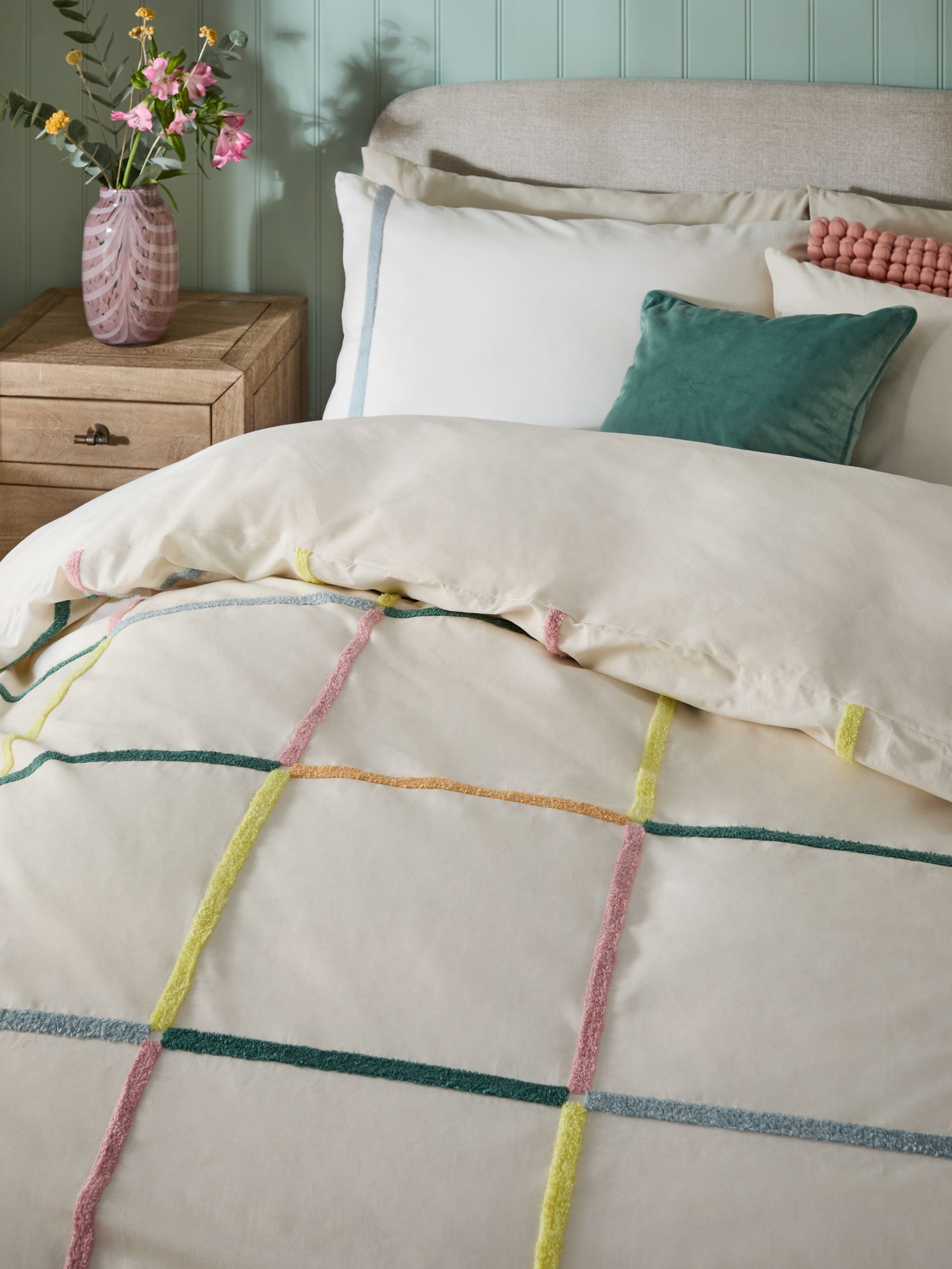 Buy Multi Tufted Check 100% Cotton Duvet Cover and Pillowcase Set from ...