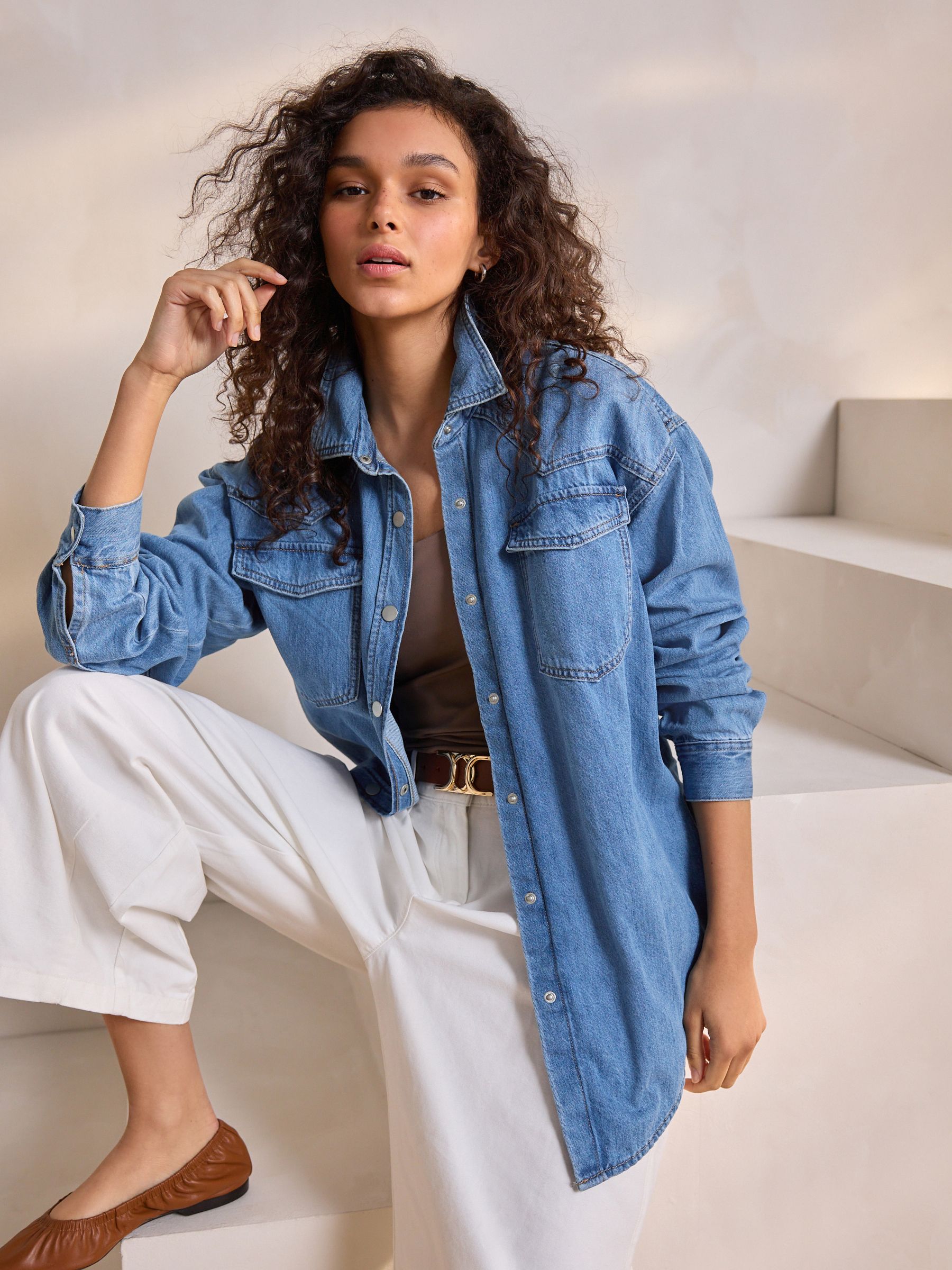 Buy Mid Blue Oversize Denim Shirt from the Next UK online shop