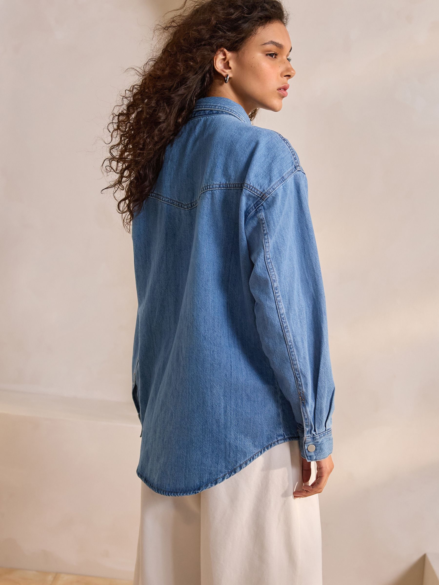 Buy Mid Blue Oversize Denim Shirt from the Next UK online shop