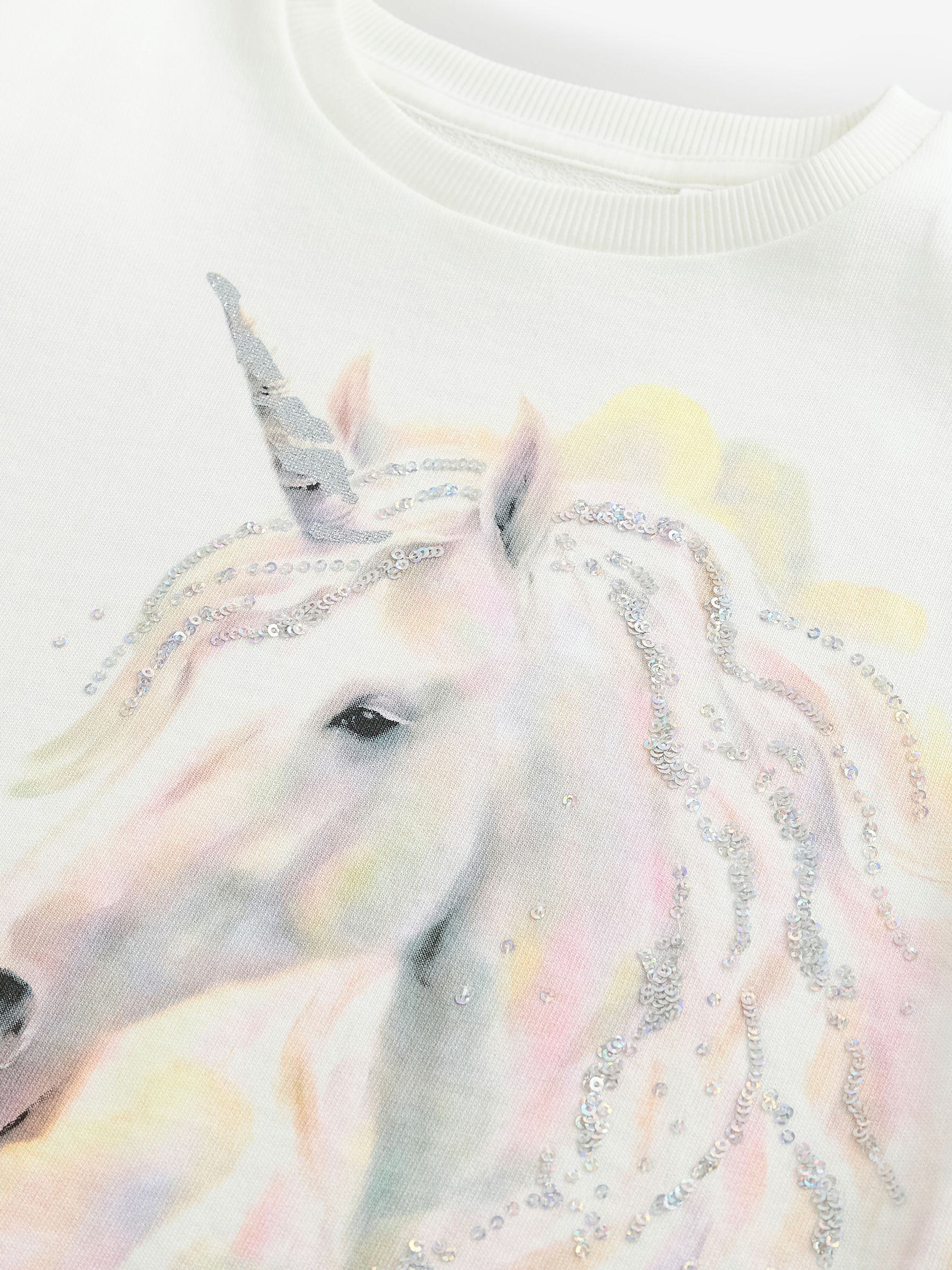 Buy Ecru Sequin Unicorn Frill Sleeve T-Shirt (3-16yrs) from the Next UK online shop