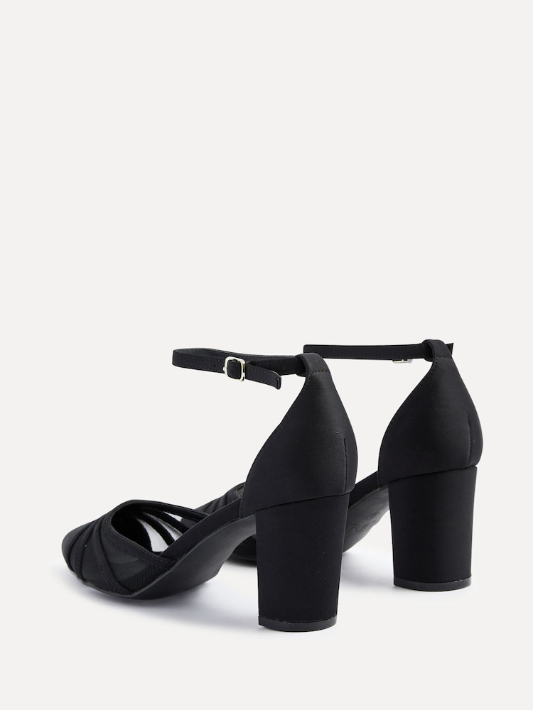 Buy Linzi Black Tasha Block Court Heels Shoes With Mesh Front Detail ...