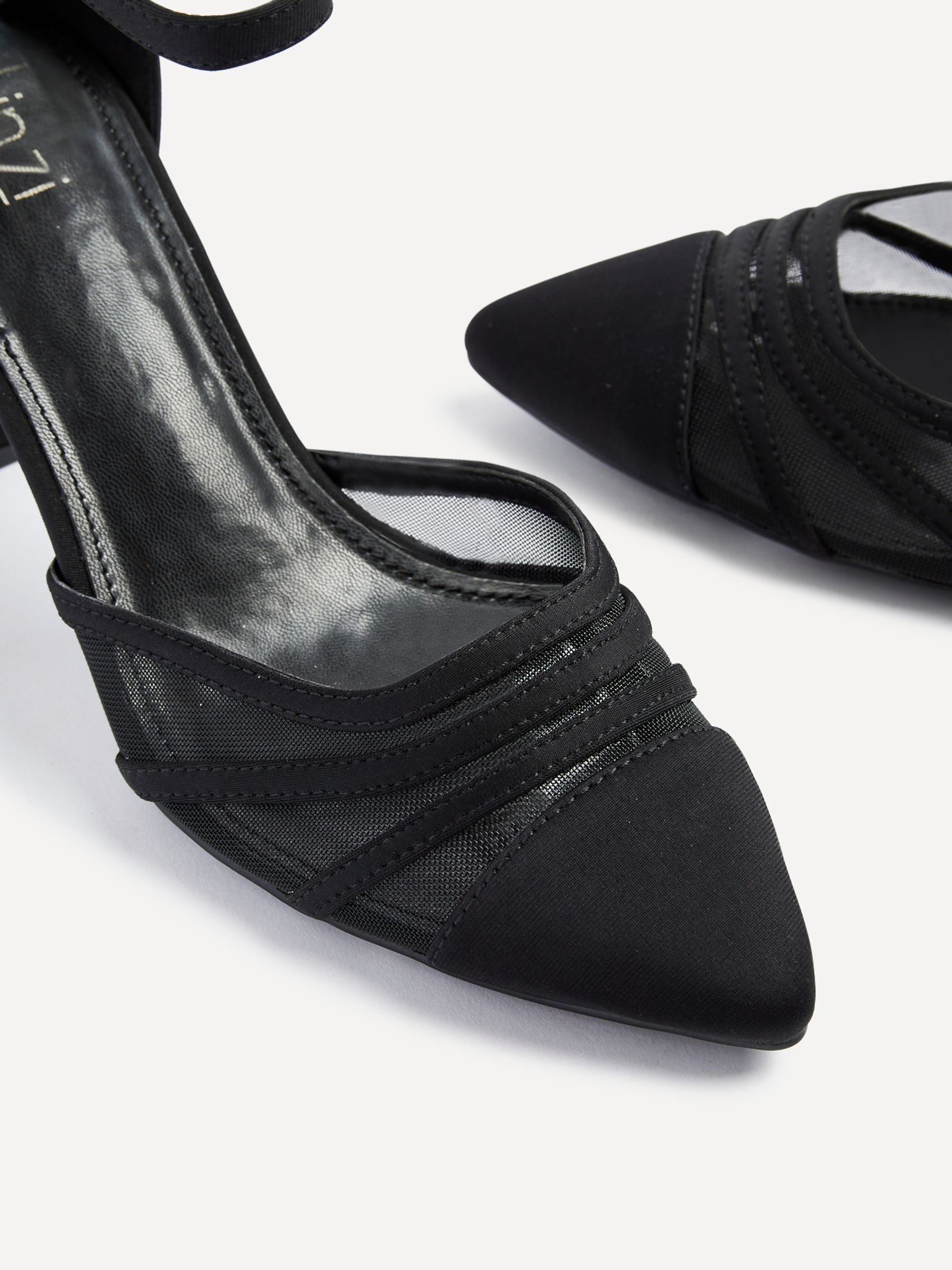 Buy Linzi Black Tasha Block Court Heels Shoes With Mesh Front Detail ...