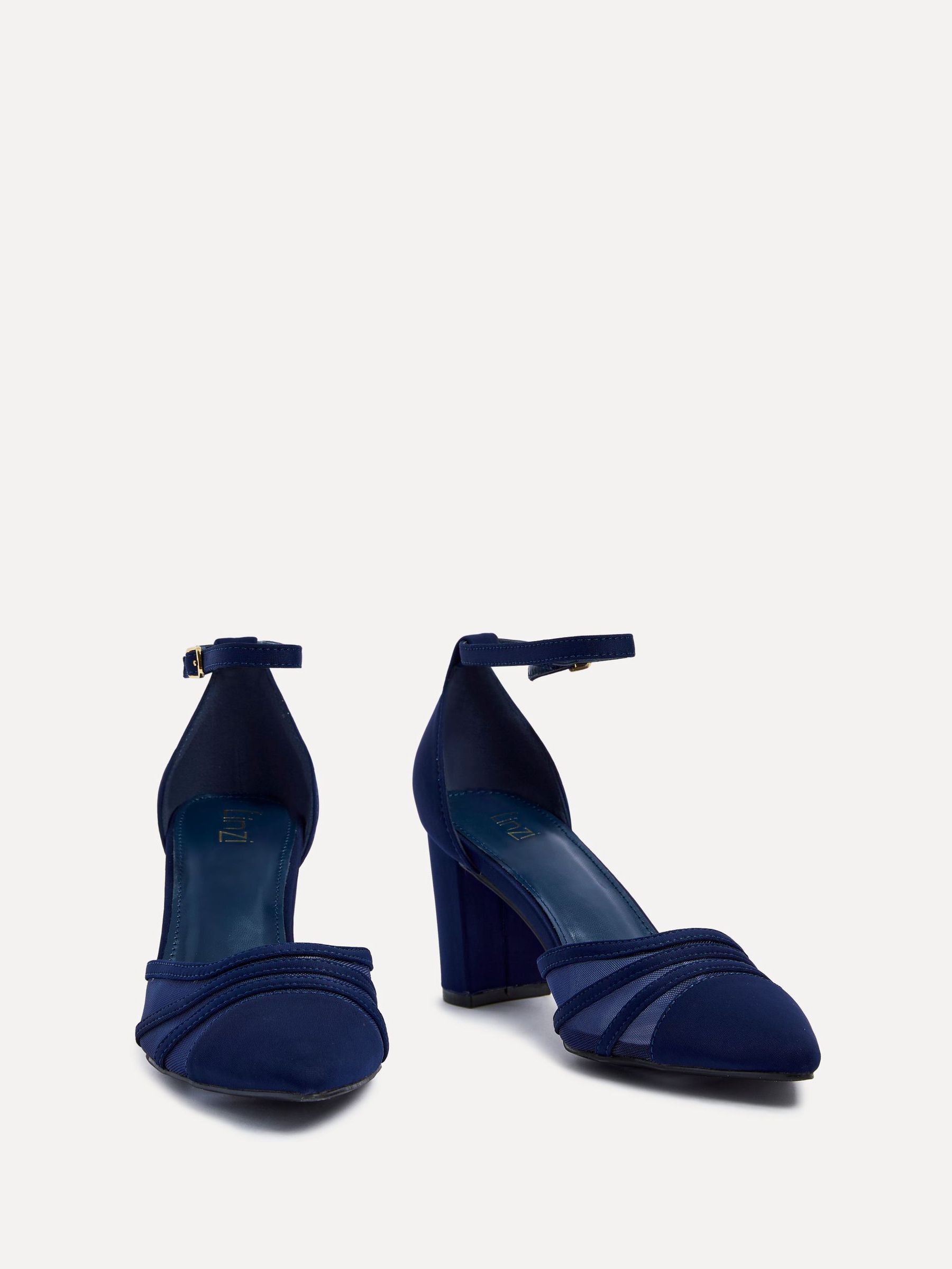 Buy Linzi Blue Tasha Block Court Heels Shoes With Mesh Front Detail ...