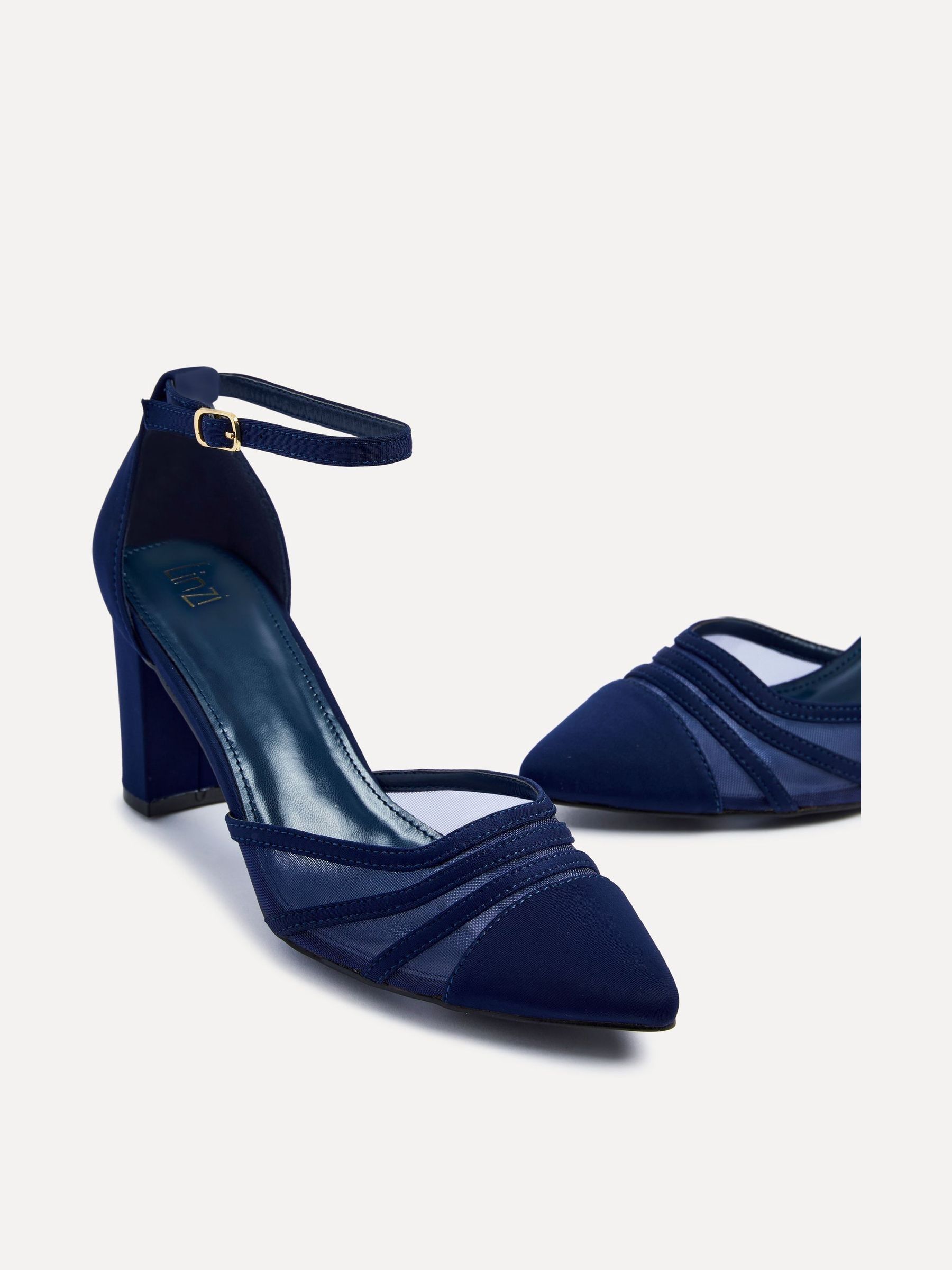 Buy Linzi Blue Tasha Block Court Heels Shoes With Mesh Front Detail ...