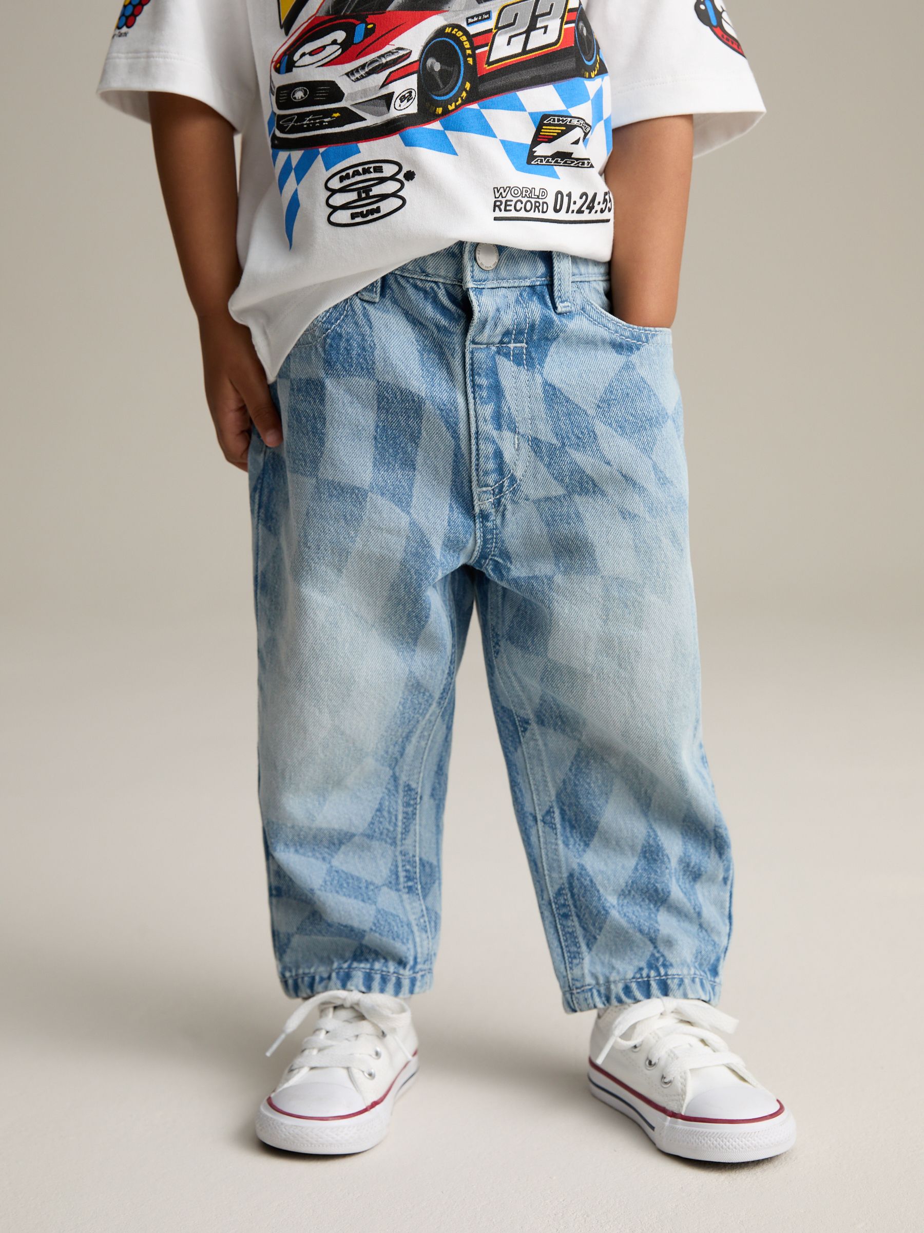 Buy Light Blue Denim Checkerboard 100% Cotton Jeans (3mths-7yrs) from ...