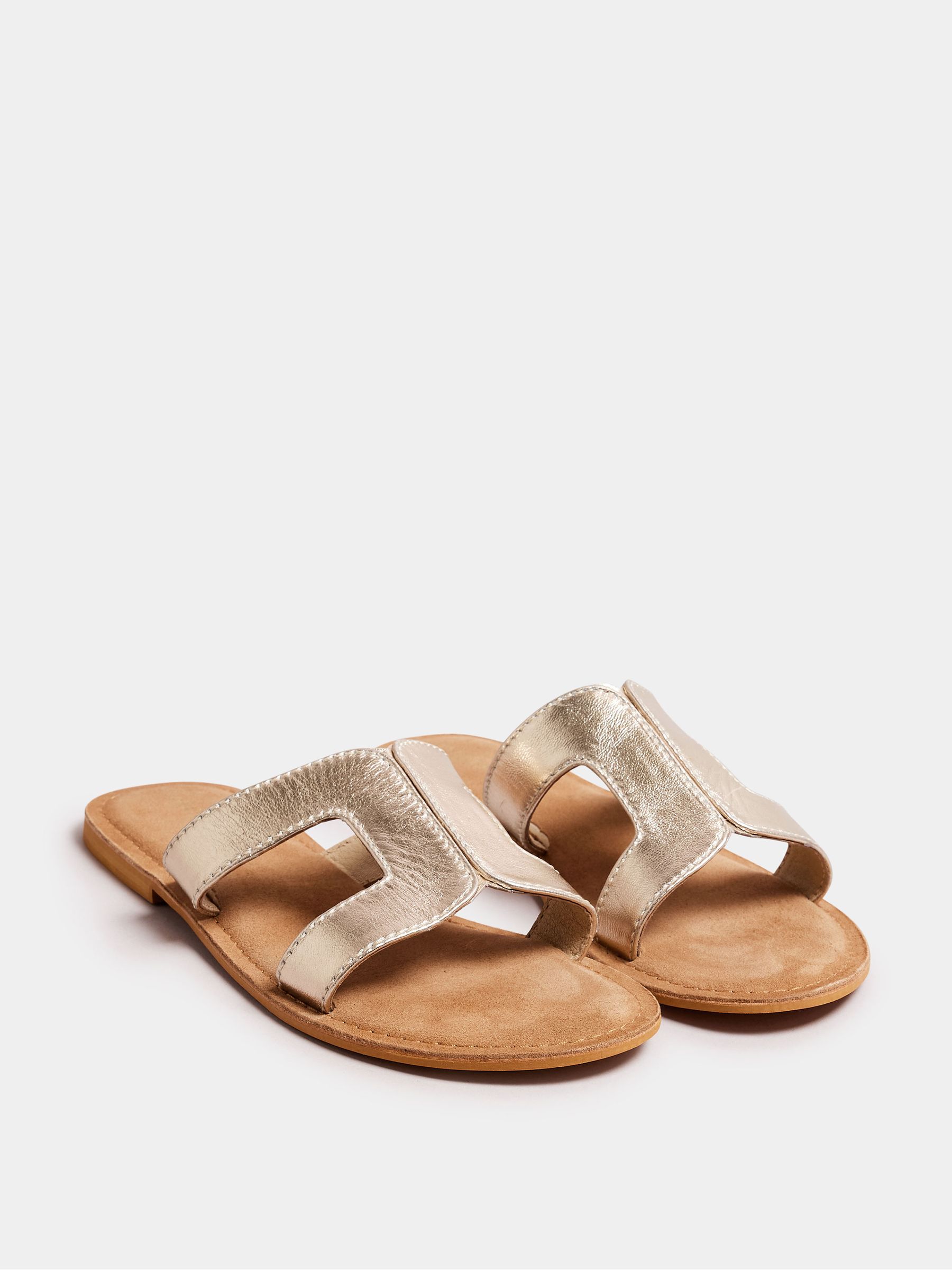 Buy Long Tall Sally Gold Tan Leather Cut Out Mule Sandals In Standard ...