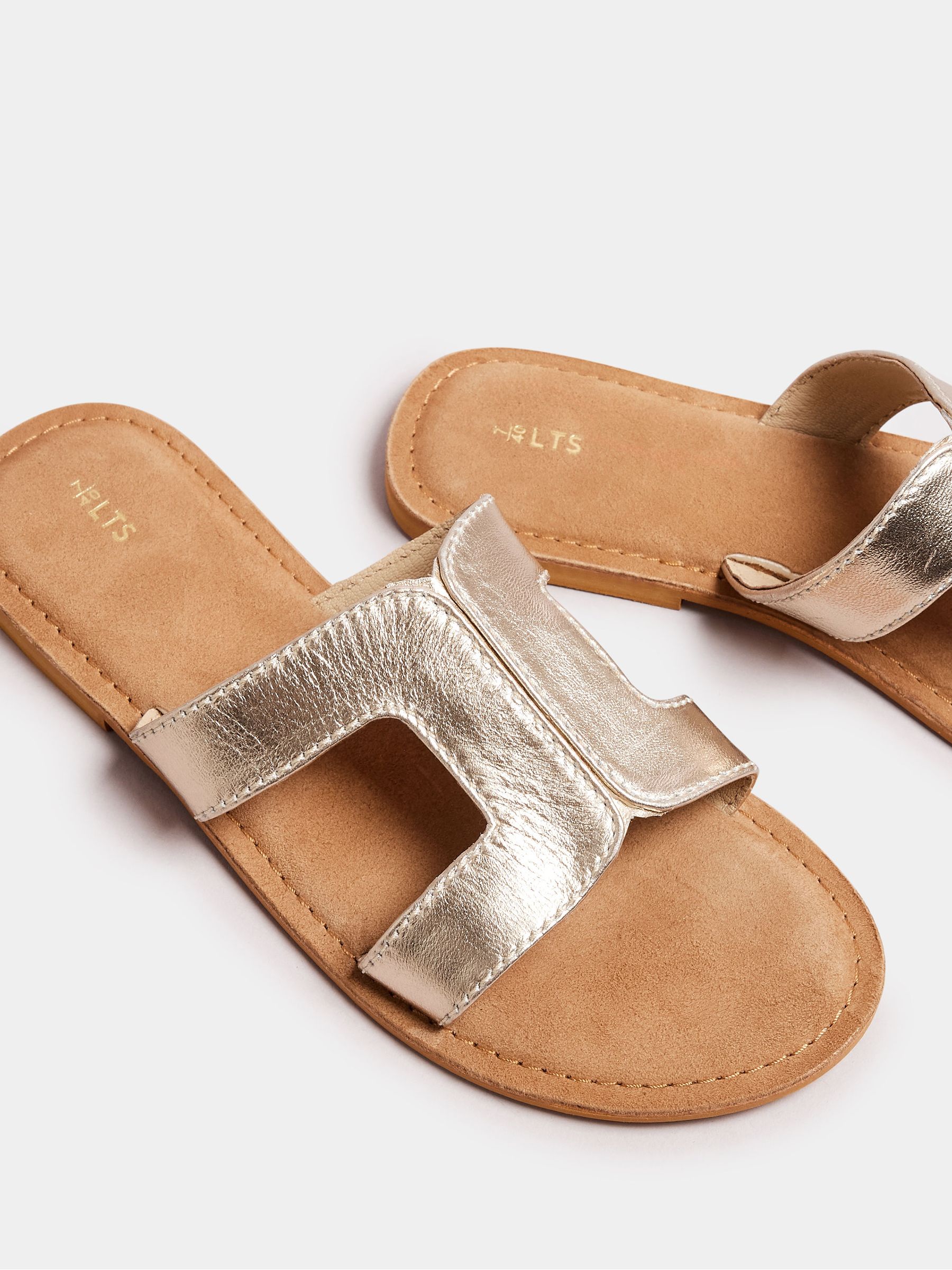 Buy Long Tall Sally Gold Tan Leather Cut Out Mule Sandals In Standard ...