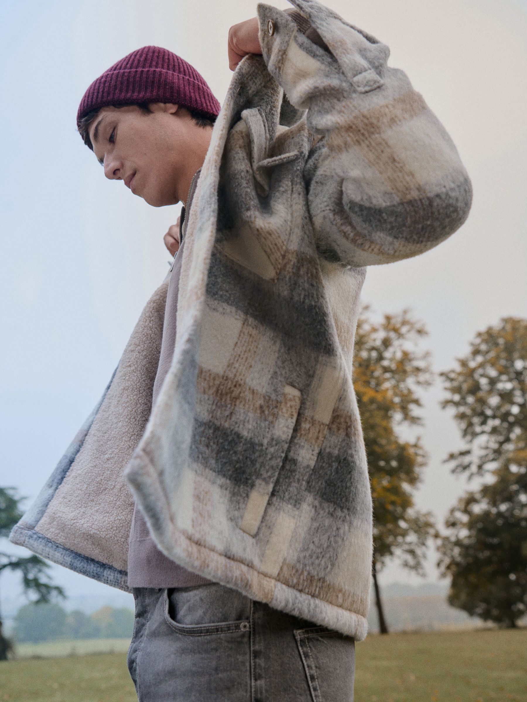 Buy Light Grey Borg Lined Check Shacket from Next United Arab Emirates