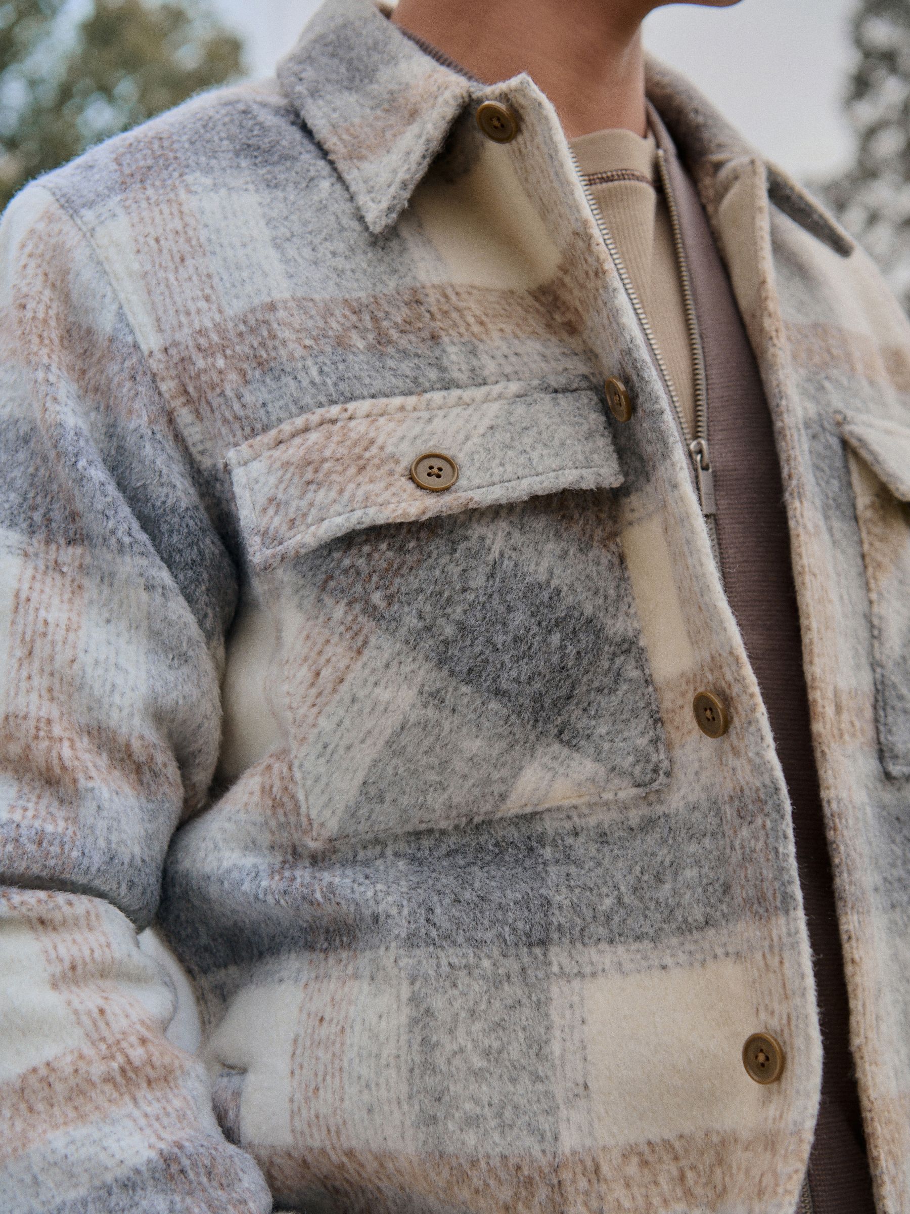 Buy Light Grey Borg Lined Check Shacket from Next United Arab Emirates