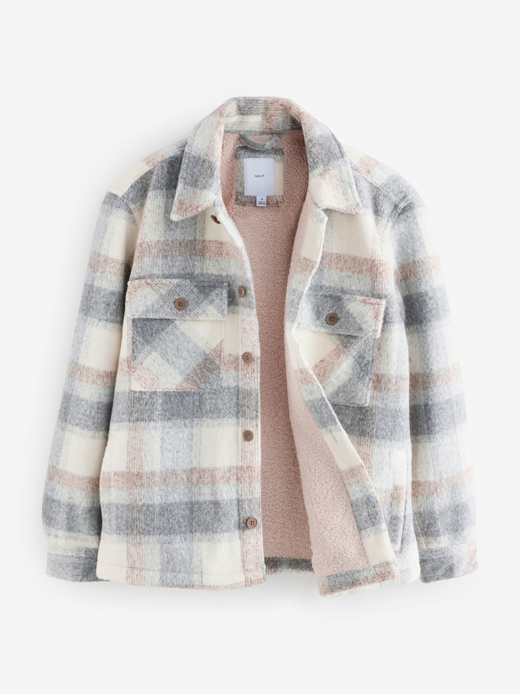 Buy Light Grey Borg Lined Check Shacket from Next United Arab Emirates