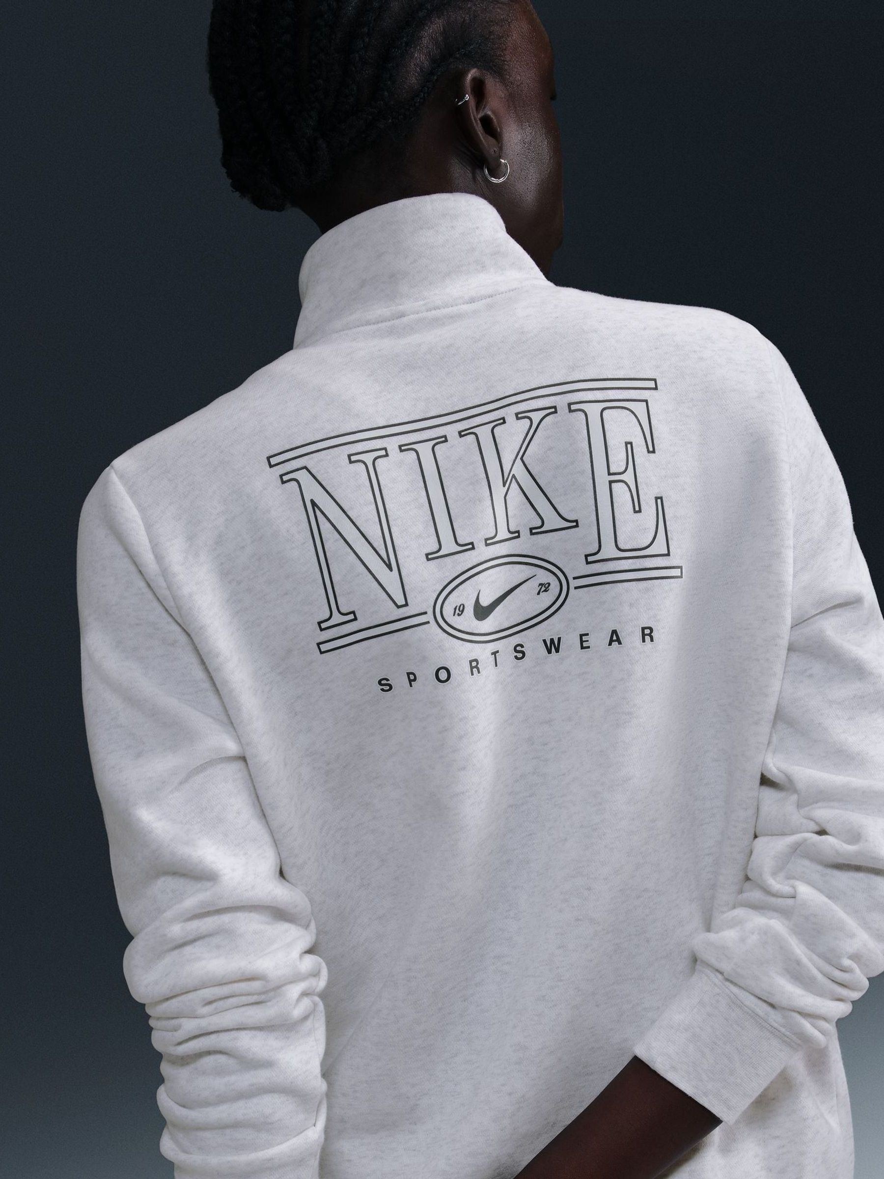 Buy Nike Birch Heather White Sportswear Club Fleece Graphic Mock-Neck ...