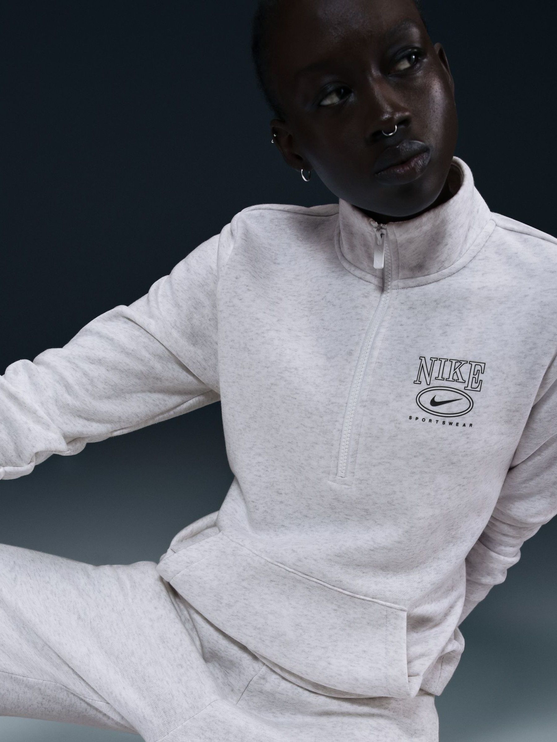 Buy Nike Birch Heather White Sportswear Club Fleece Graphic Mock-Neck ...