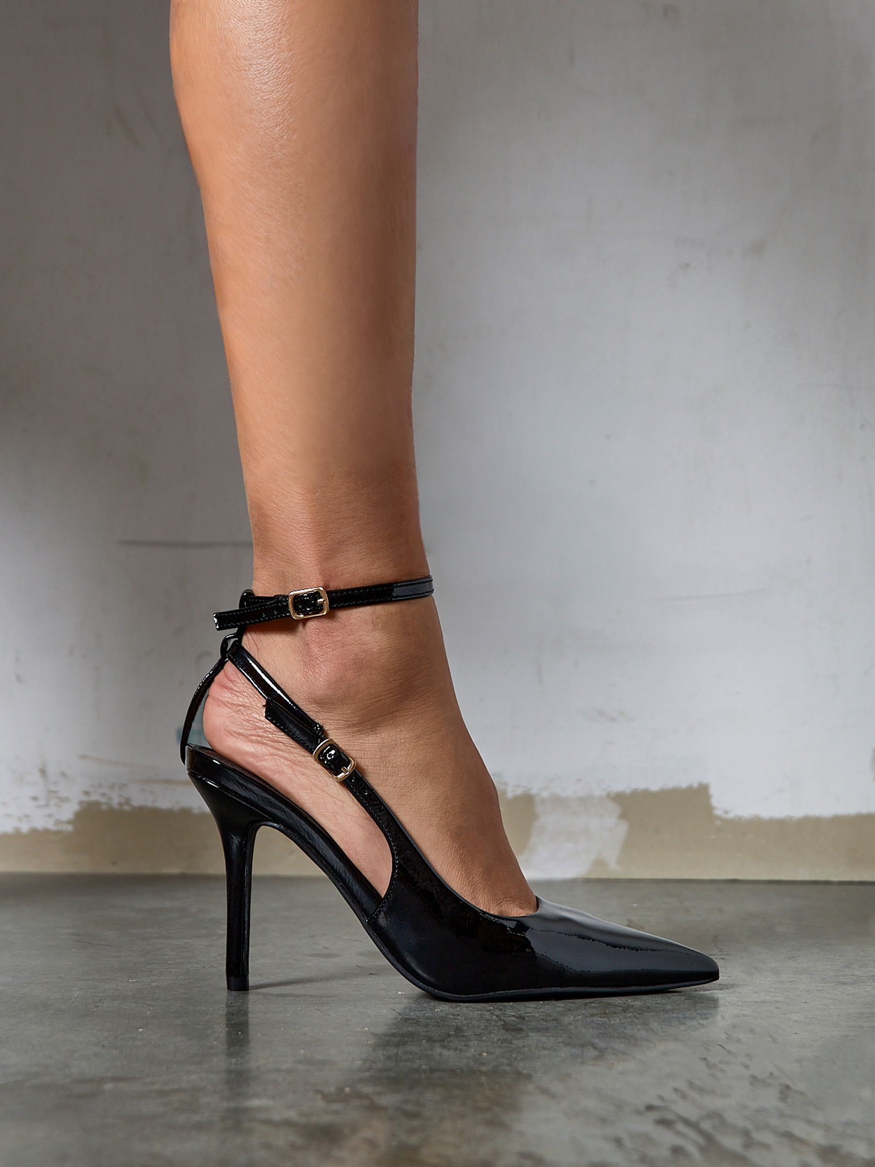 Buy Linzi Black Galore Stiletto Court Heels With Wrap Around Ankle ...
