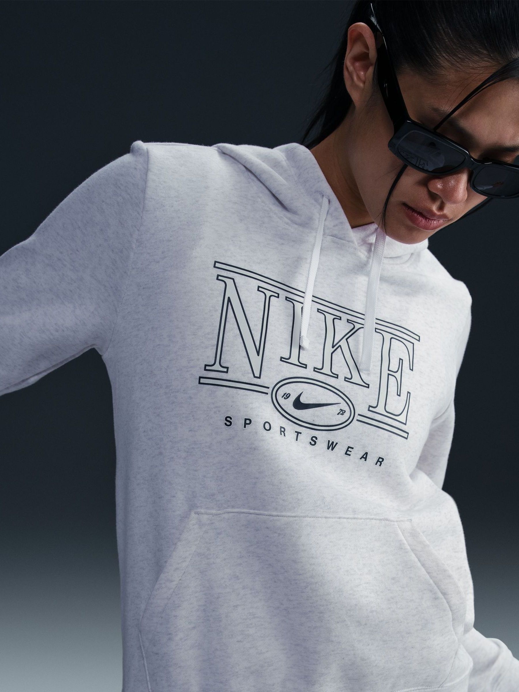 Buy Nike Birch Heather White Sportwear Club Fleece Graphic Hoodie from ...