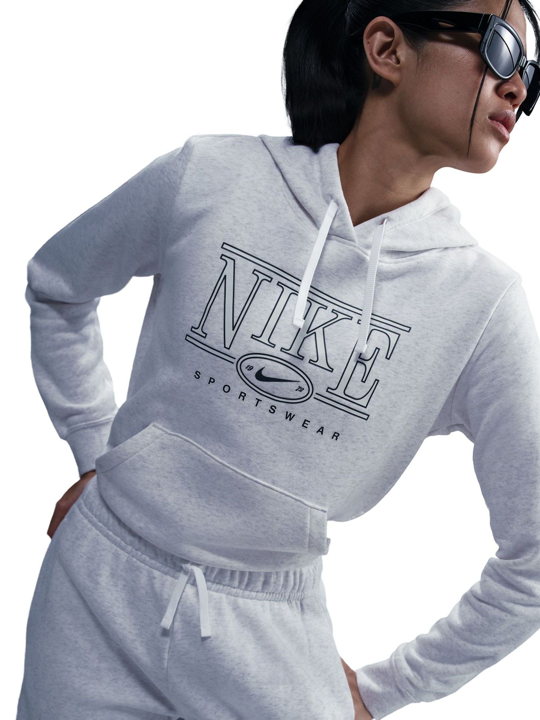 Buy Nike Birch Heather White Sportwear Club Fleece Graphic Hoodie from ...