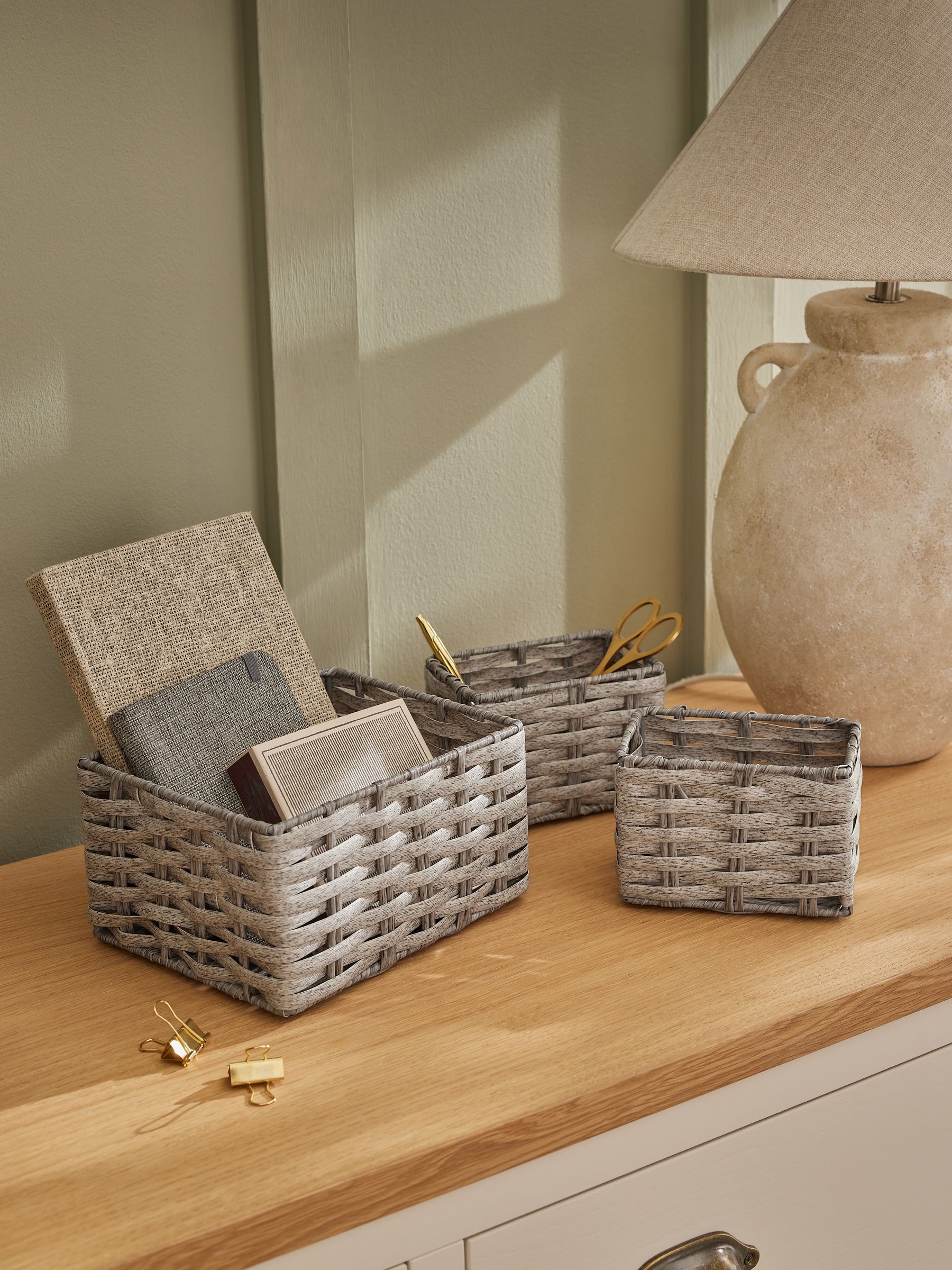 Buy Set of 3 Grey Mini Grey Storage Baskets from the Next UK online shop