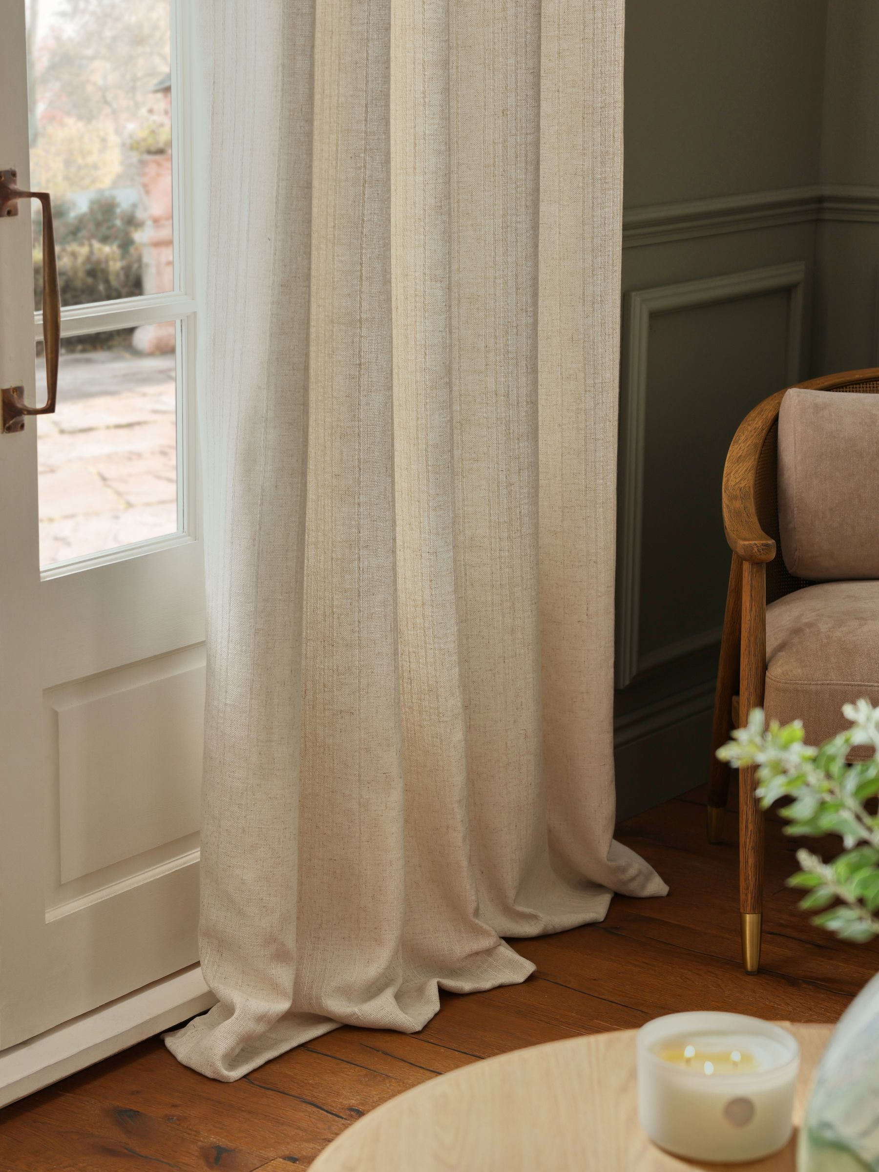 Buy Natural Woven Subtle Stripe Linen Blend Eyelet Lined Curtains from ...