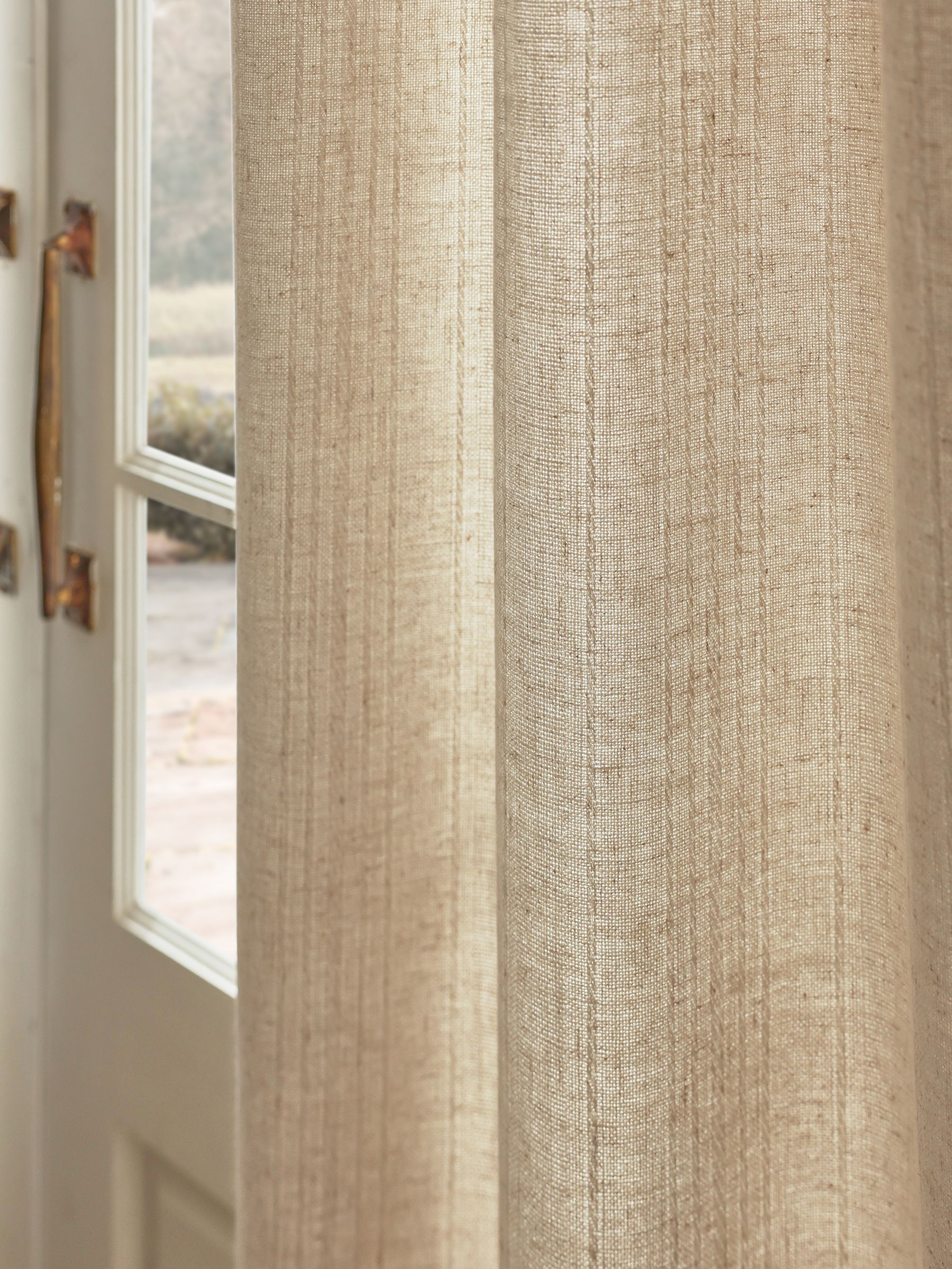 Buy Natural Woven Subtle Stripe Linen Blend Eyelet Lined Curtains from ...