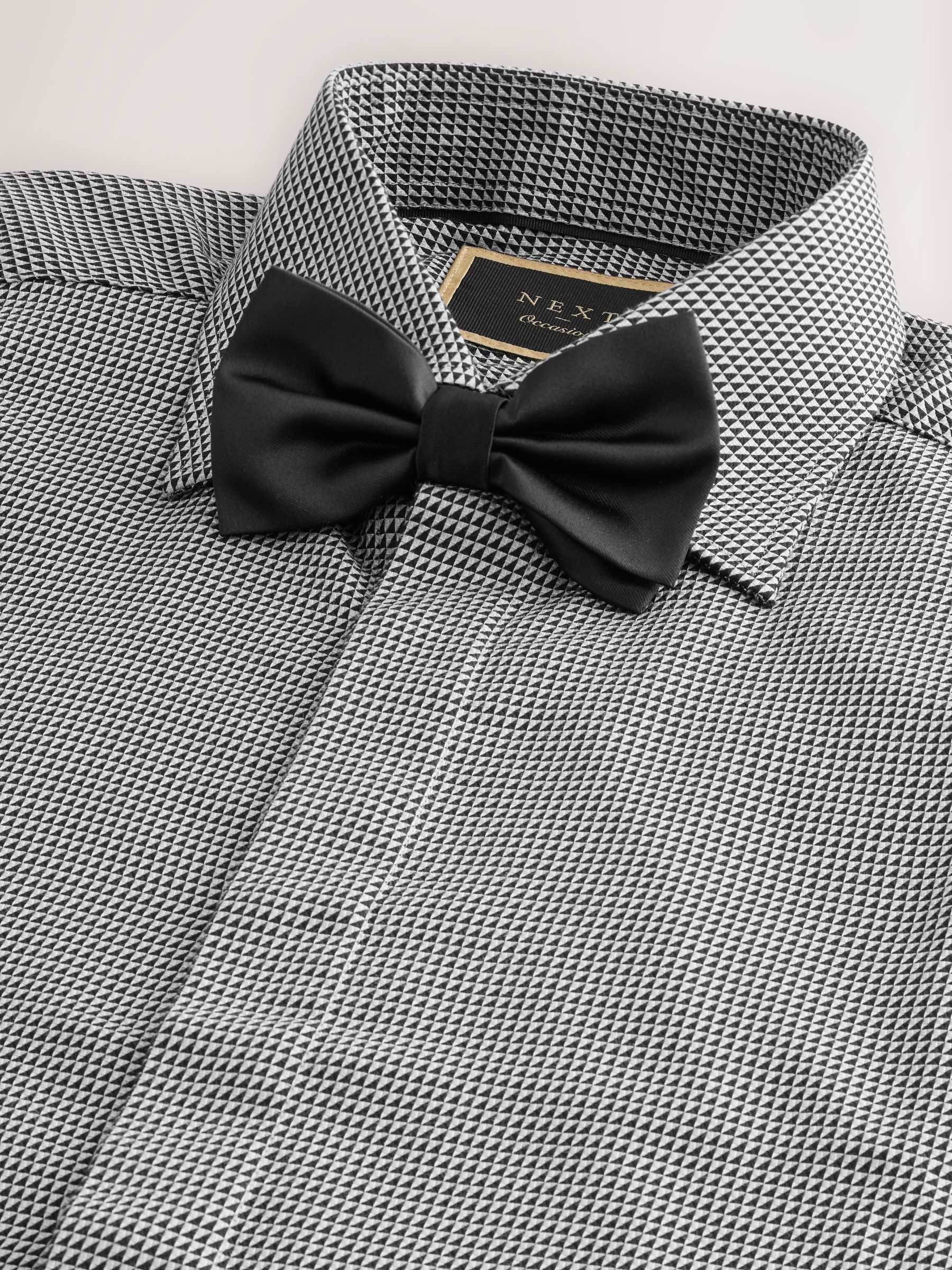 Buy Grey Textured/Black Slim Fit Double Cuff Shirt And Bow Tie Pack ...