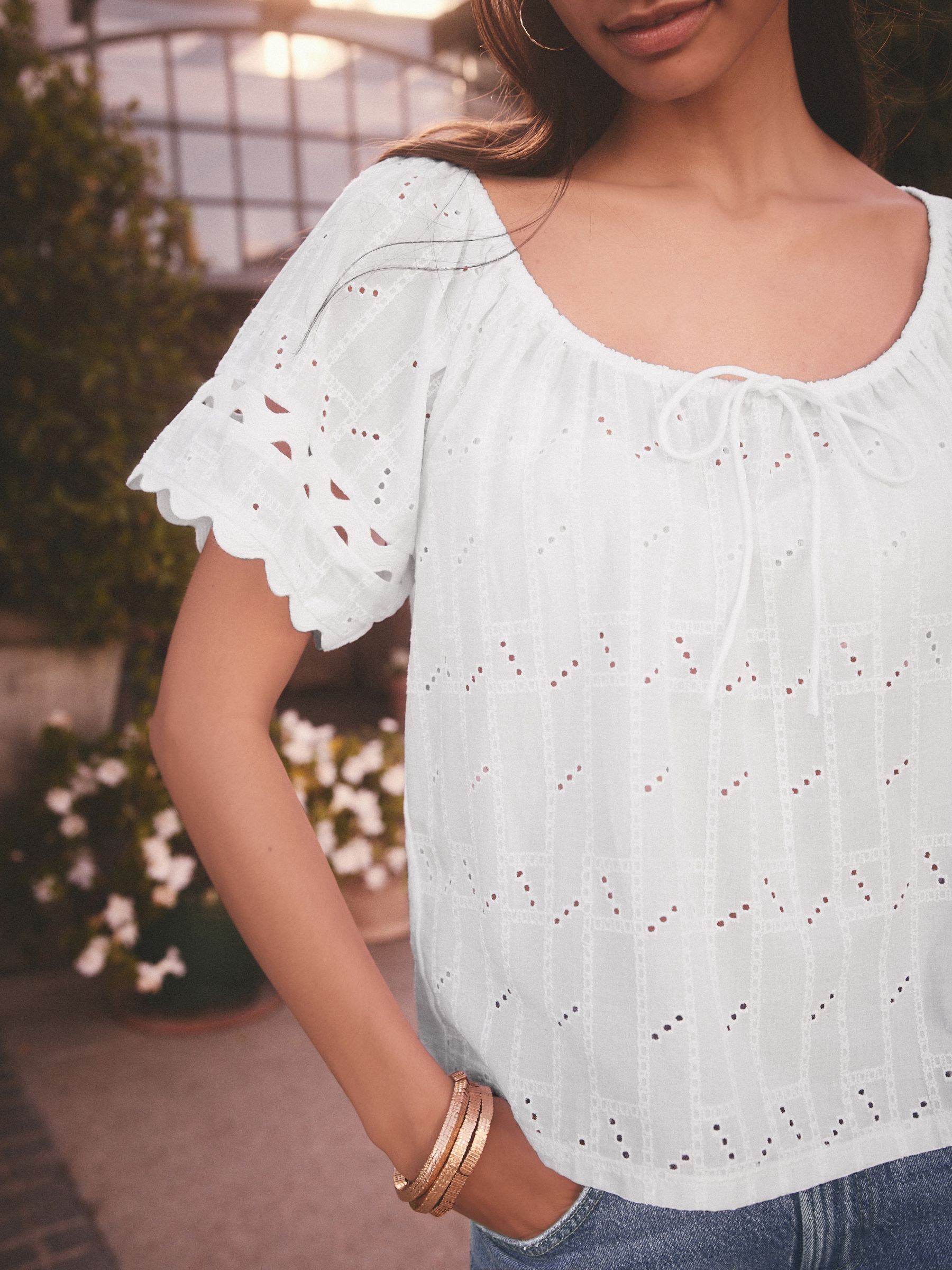 Buy White Broderie Boho Short Sleeve Ric Rac Top from the Next UK ...