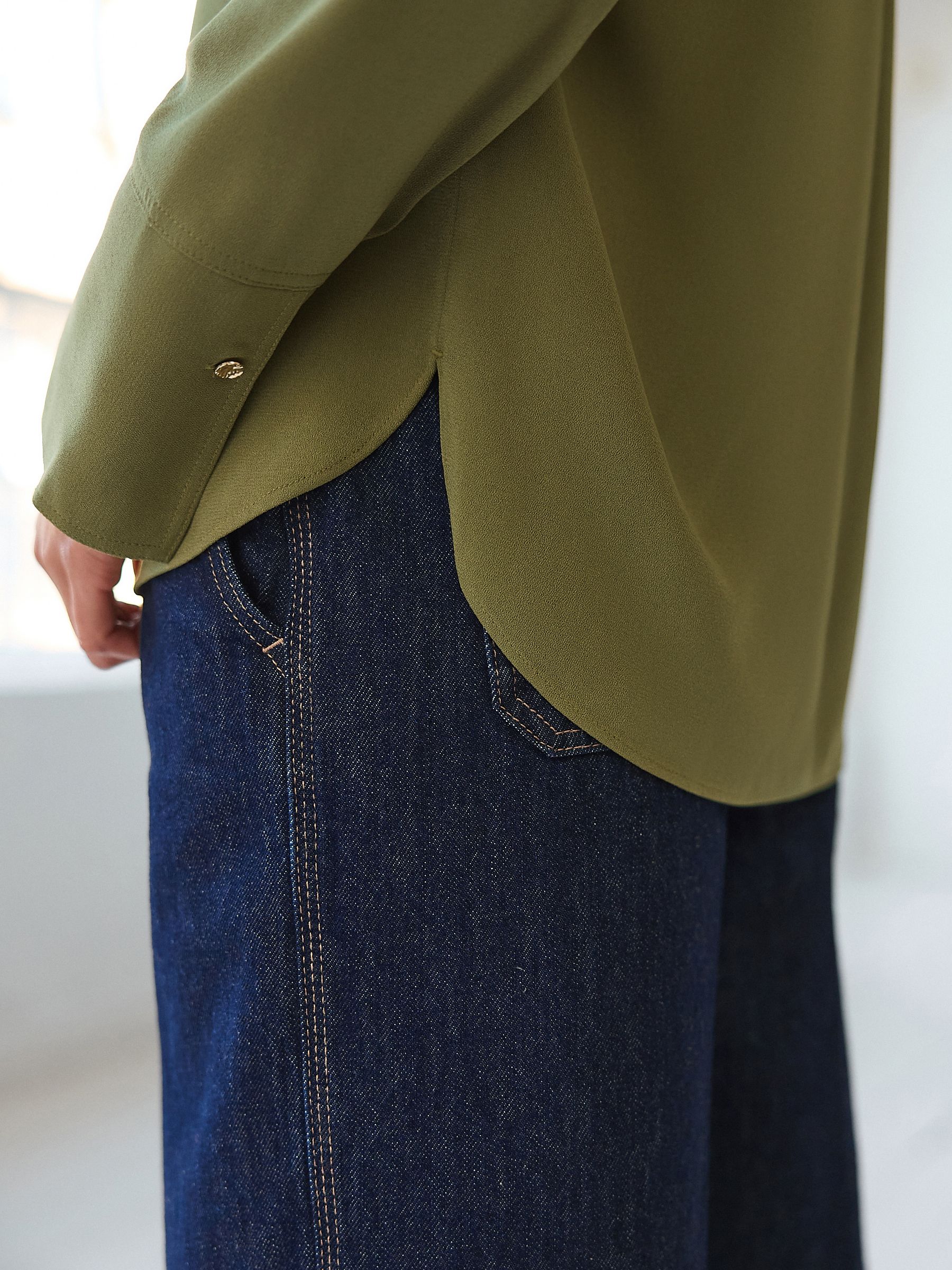 Buy Olive Green Relaxed Fit Long Sleeve Overhead V-Neck Blouse from the ...