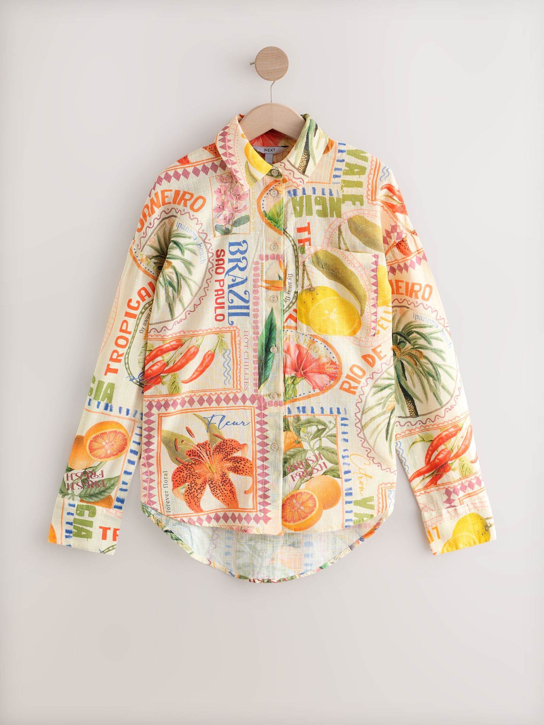 Buy Multicoloured Postcard Print Long Sleeve Shirt With Linen from the ...