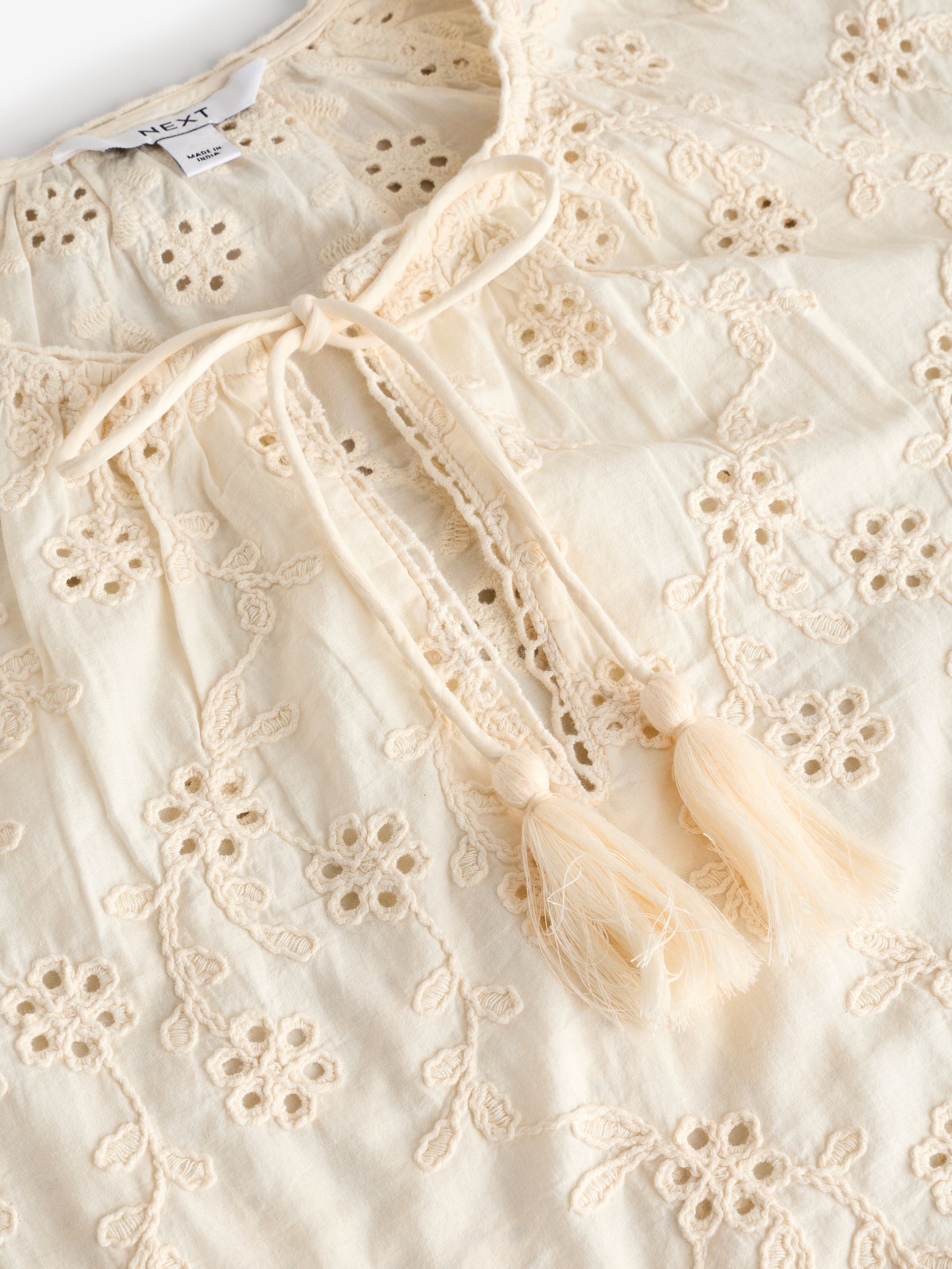 Buy Cream Textured Floral Cornelli Embroidered Long Sleeve 100% Cotton ...