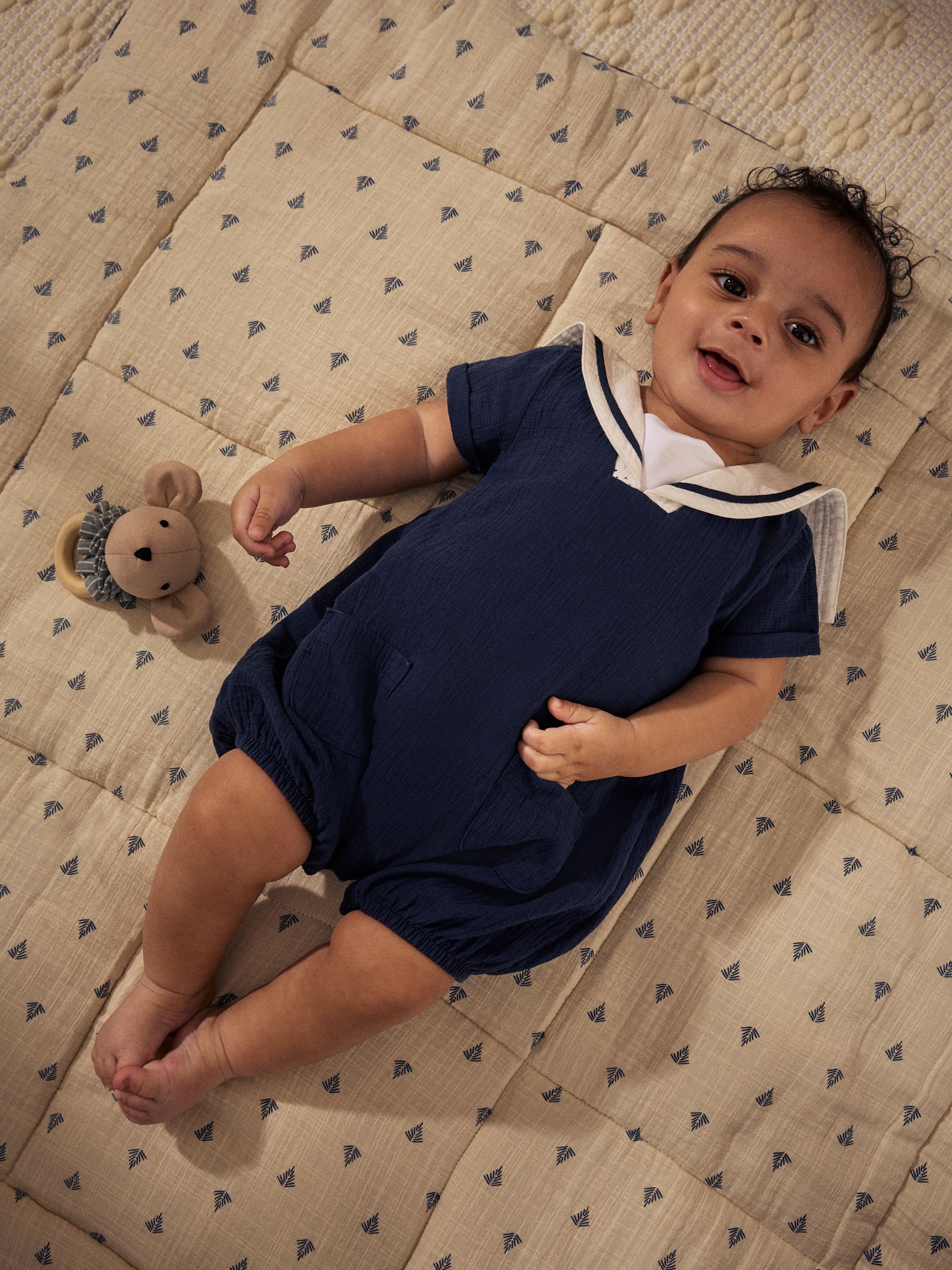 Buy Navy Blue Woven Baby Romper (0mths-2yrs) from the Next UK online shop