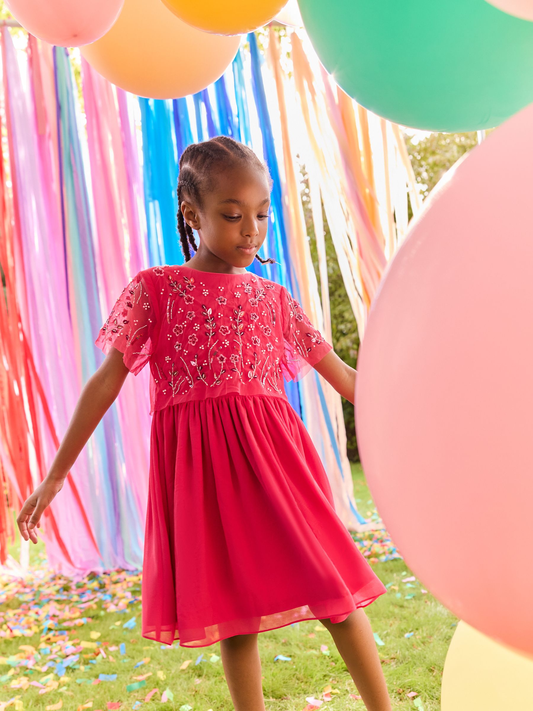 Buy Bright Pink Sequin Embellished Mesh Dress (3-16yrs) from the Next ...