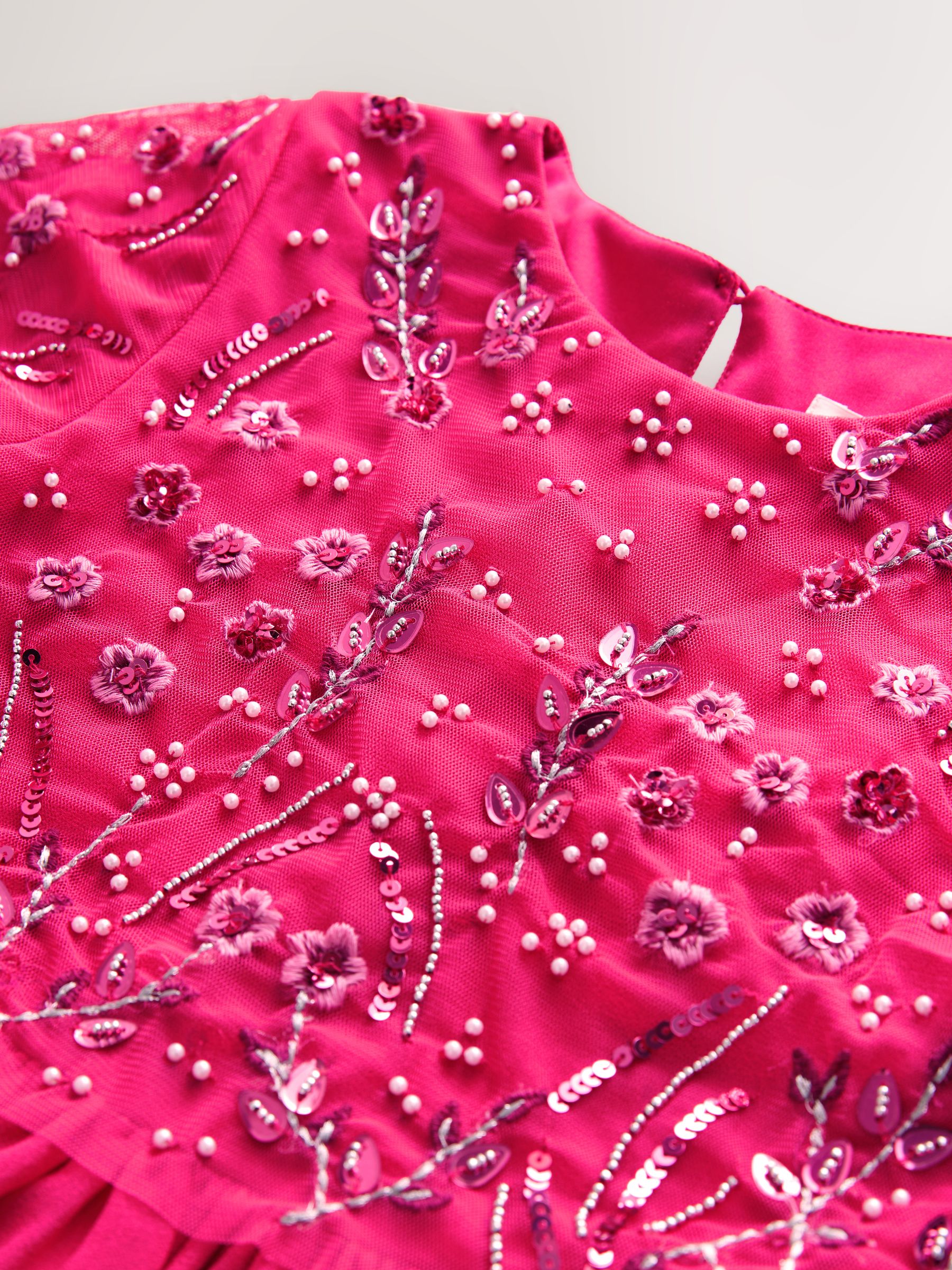 Buy Bright Pink Sequin Embellished Mesh Dress (3-16yrs) from the Next ...